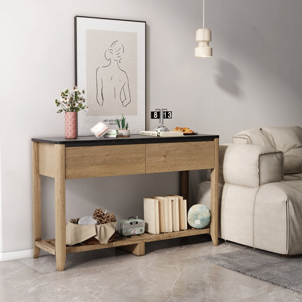 DeeHome 47 Inch Modern Farmhouse Double Drawers Console Table for ...