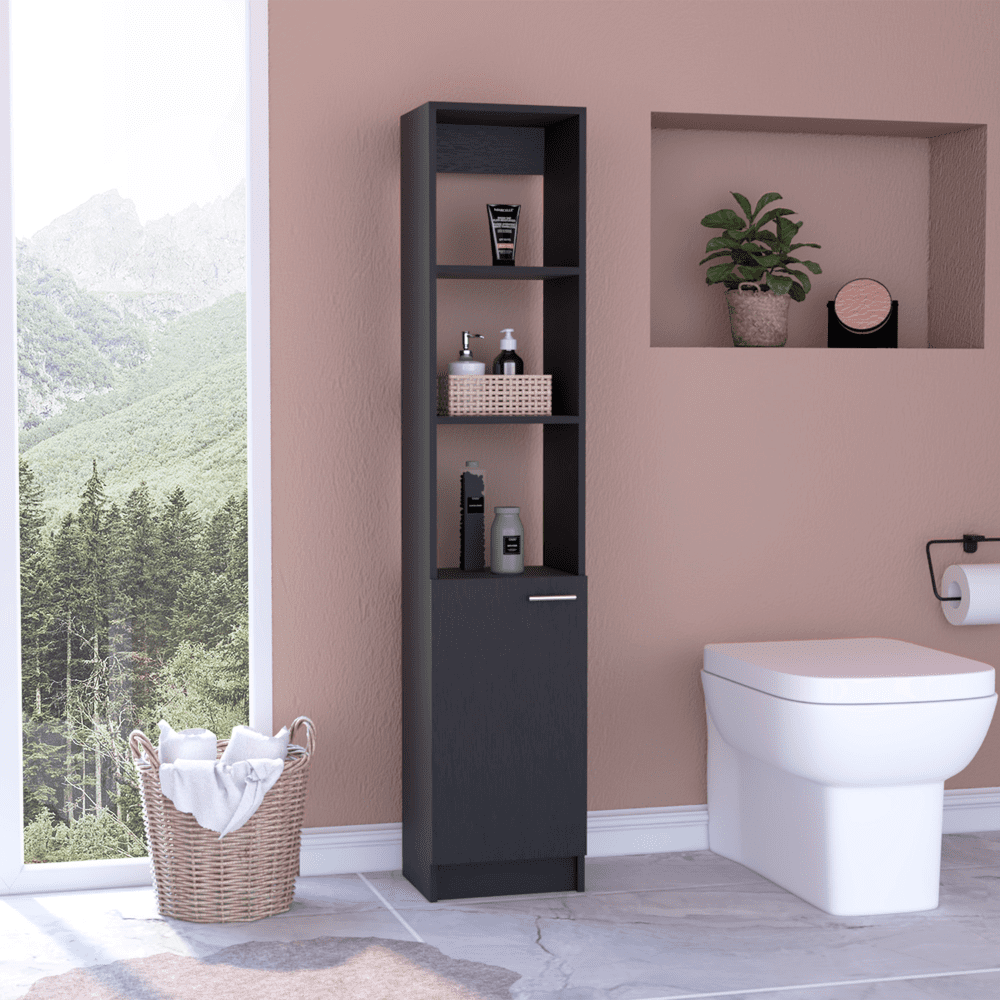 DeeHome 64H" Linen Single Door Cabinet, Three External Shelves, Two ...