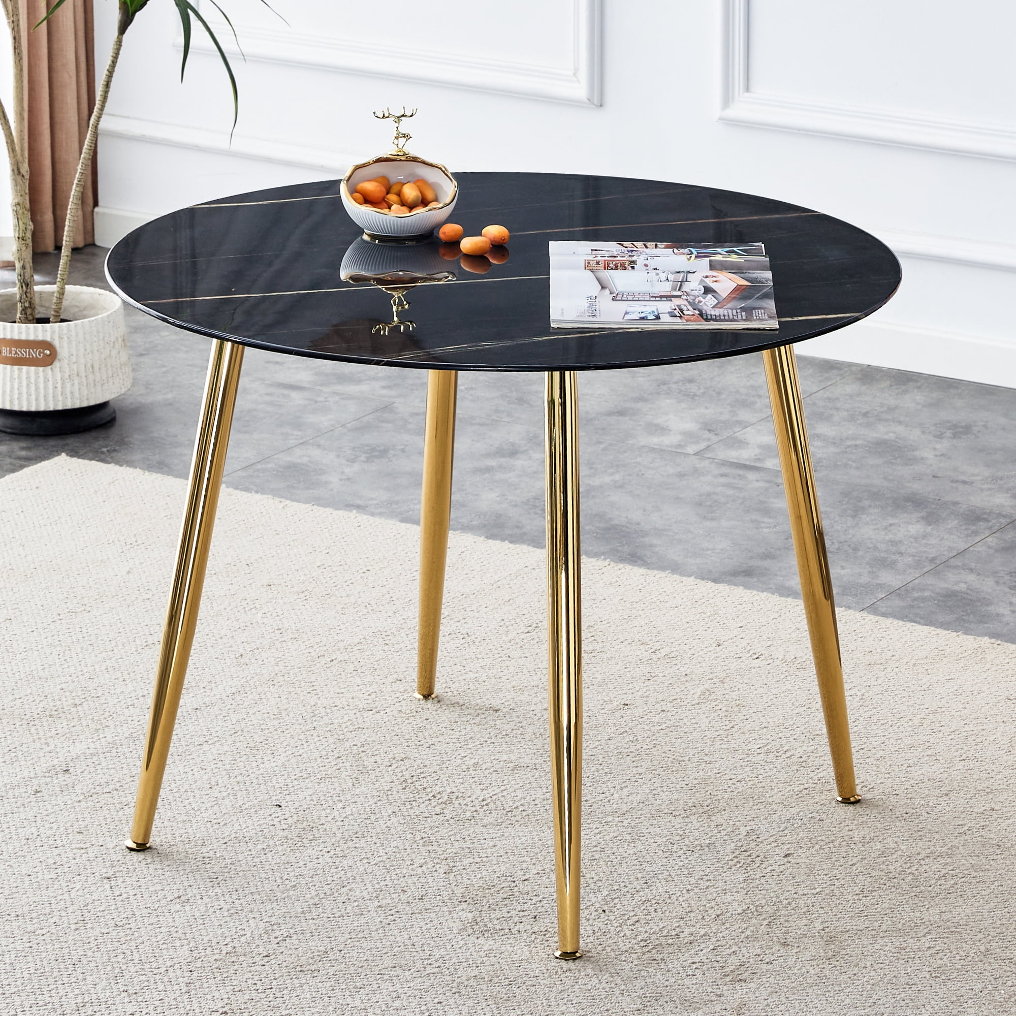 DeeHome A modern minimalist circular dining table with a diameter of 40 ...
