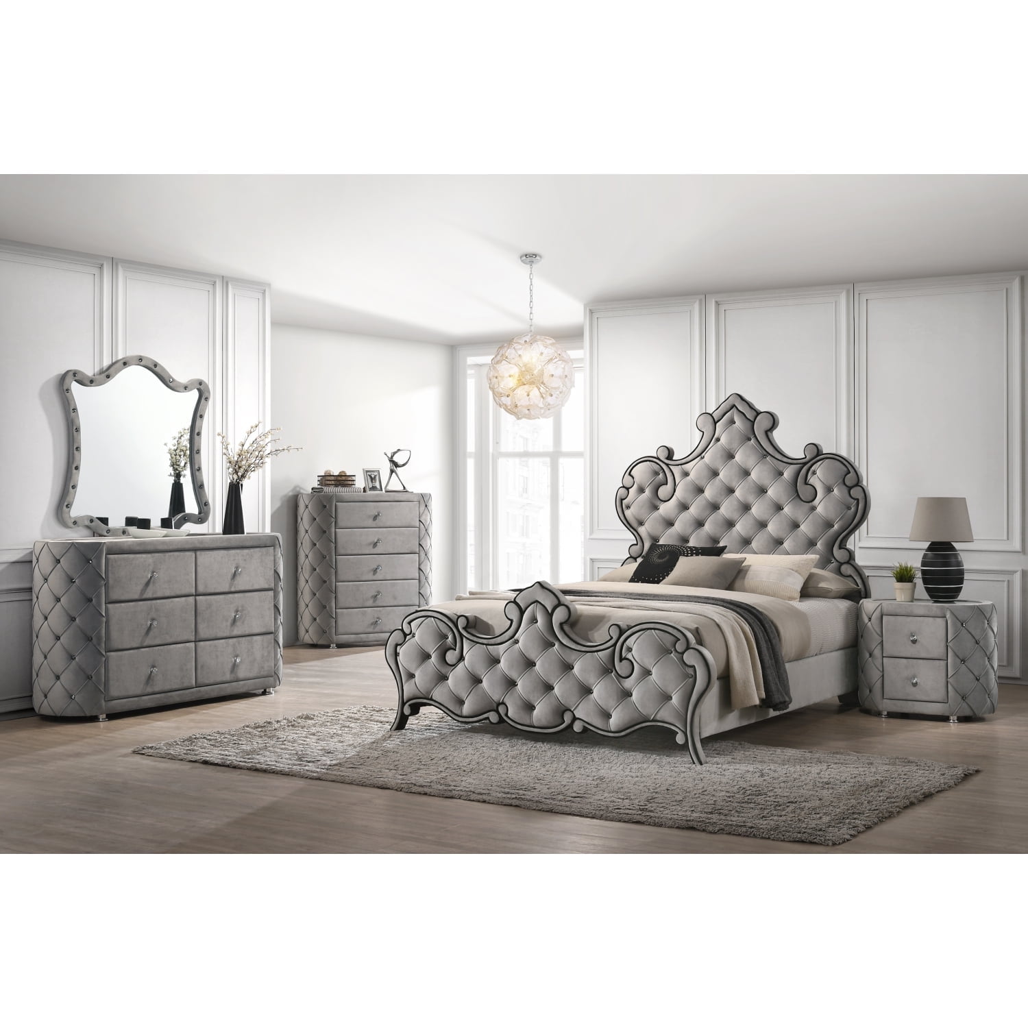 DeeHome ACME Perine Queen Bed , Gray Velvet BD01062Q - Walmart.com