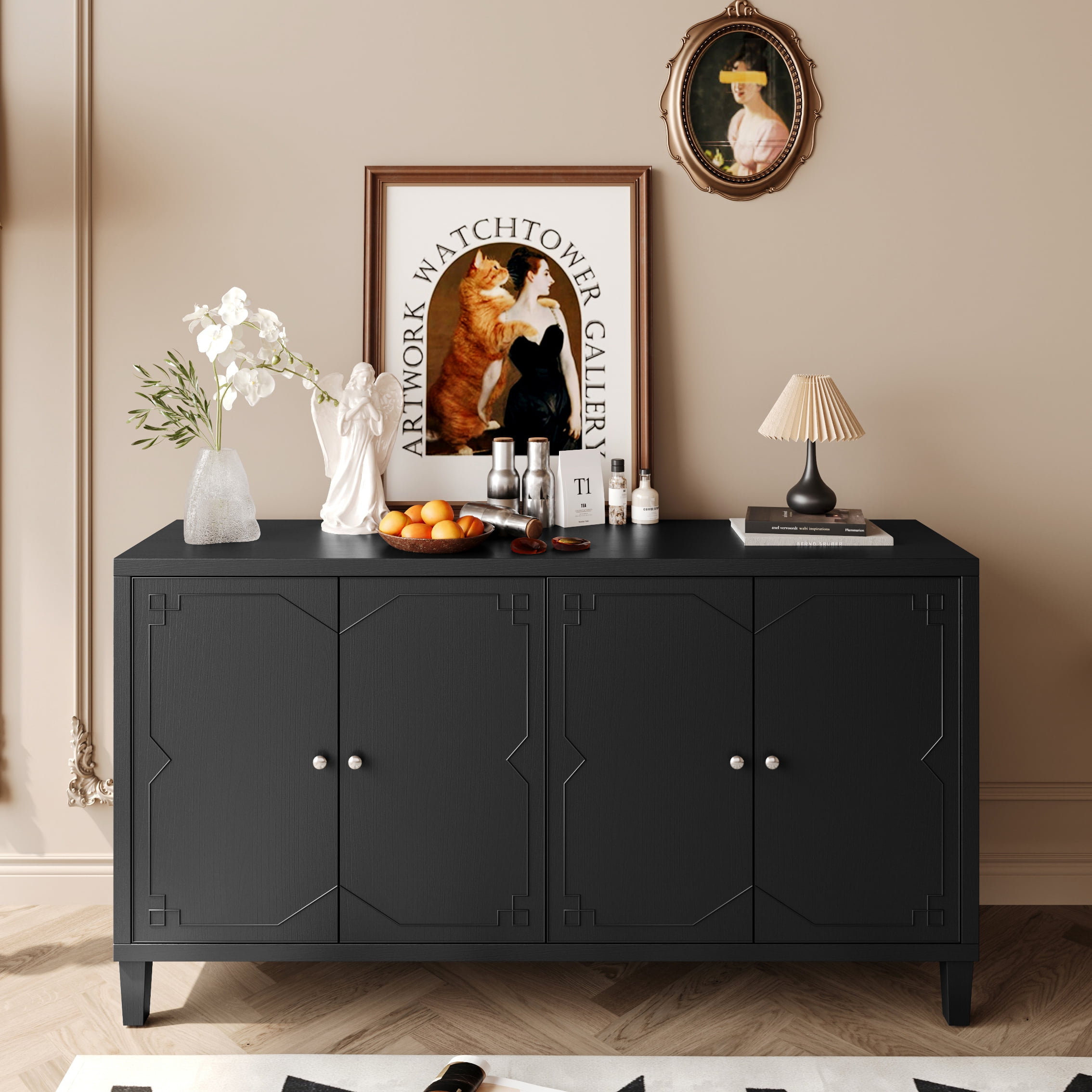 DeeHome Accent Cabinet 4 Door Wooden Cabinet Sideboard Buffet Server ...