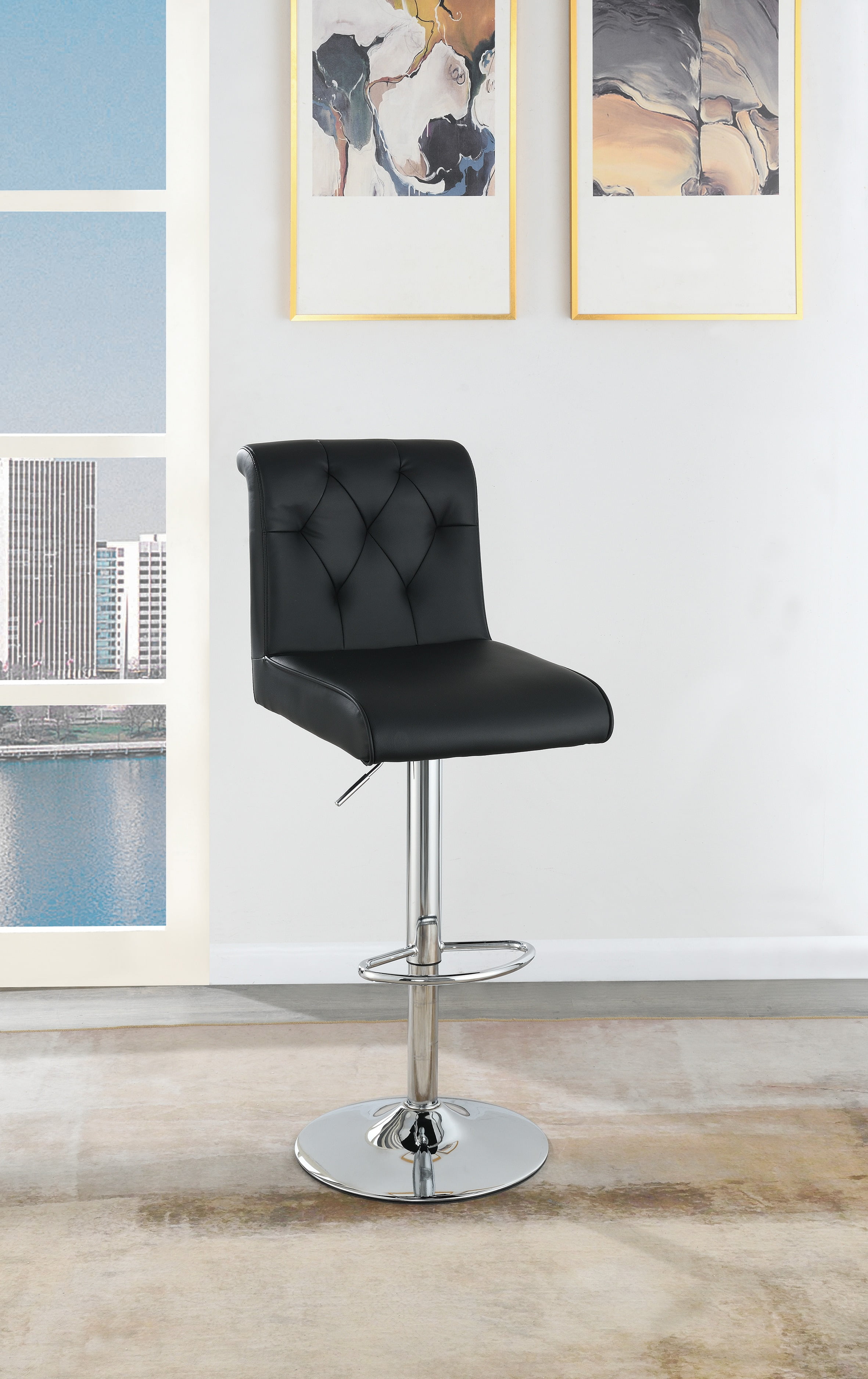 DeeHome Adjustable Bar stool Gas lift Chair Black Faux Leather Tufted ...