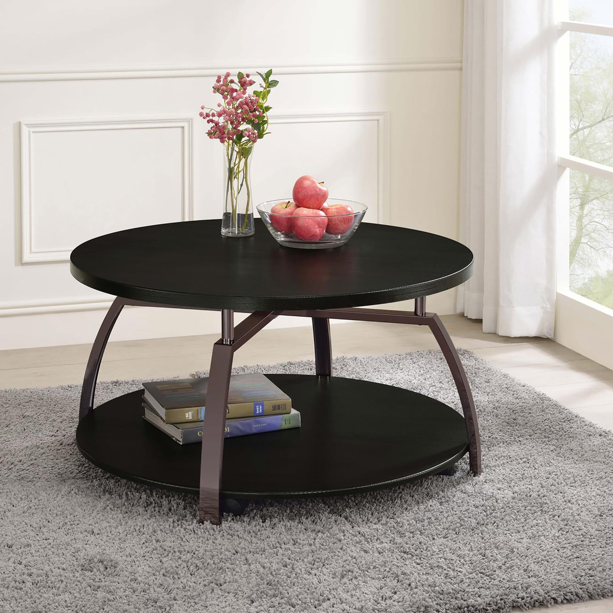 DeeHome Andre Dark Grey and Black Nickel Round Coffee Table - Walmart.com