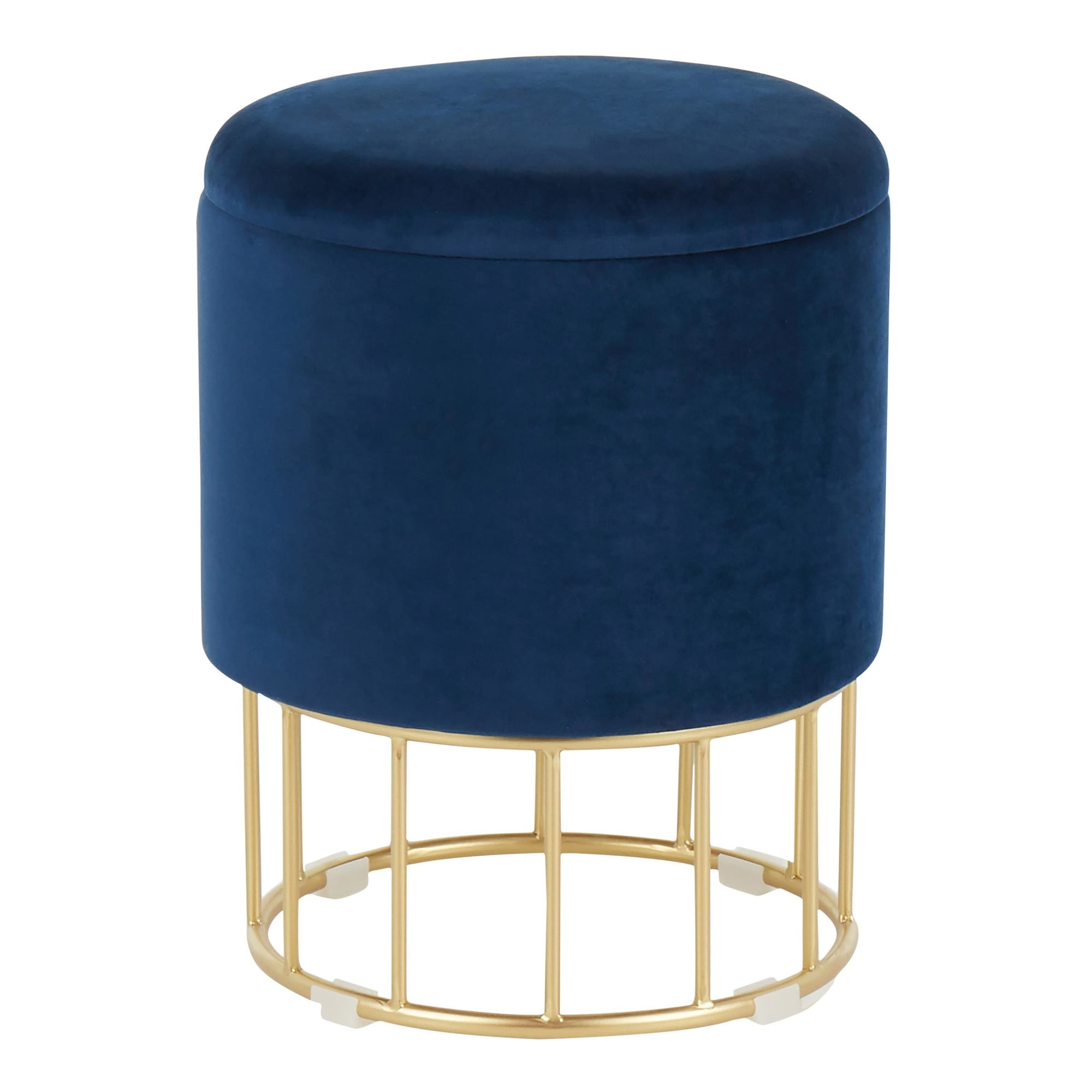 DeeHome Canary Contemporary/Glam Ottoman in Gold Metal and Blue Velvet ...