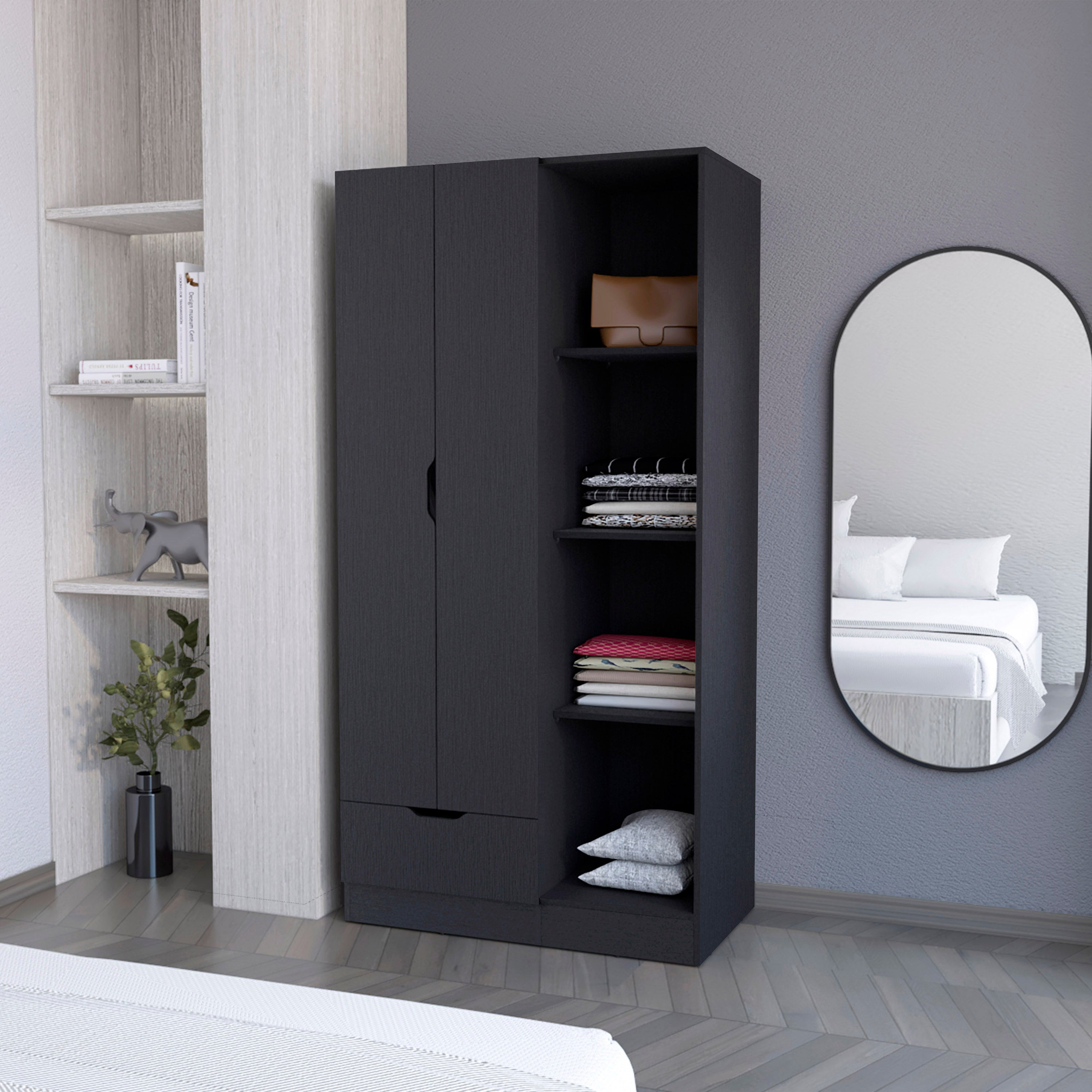 DeeHome Cimarron 2-Door Armoire with Open Compartment Black - Walmart.com