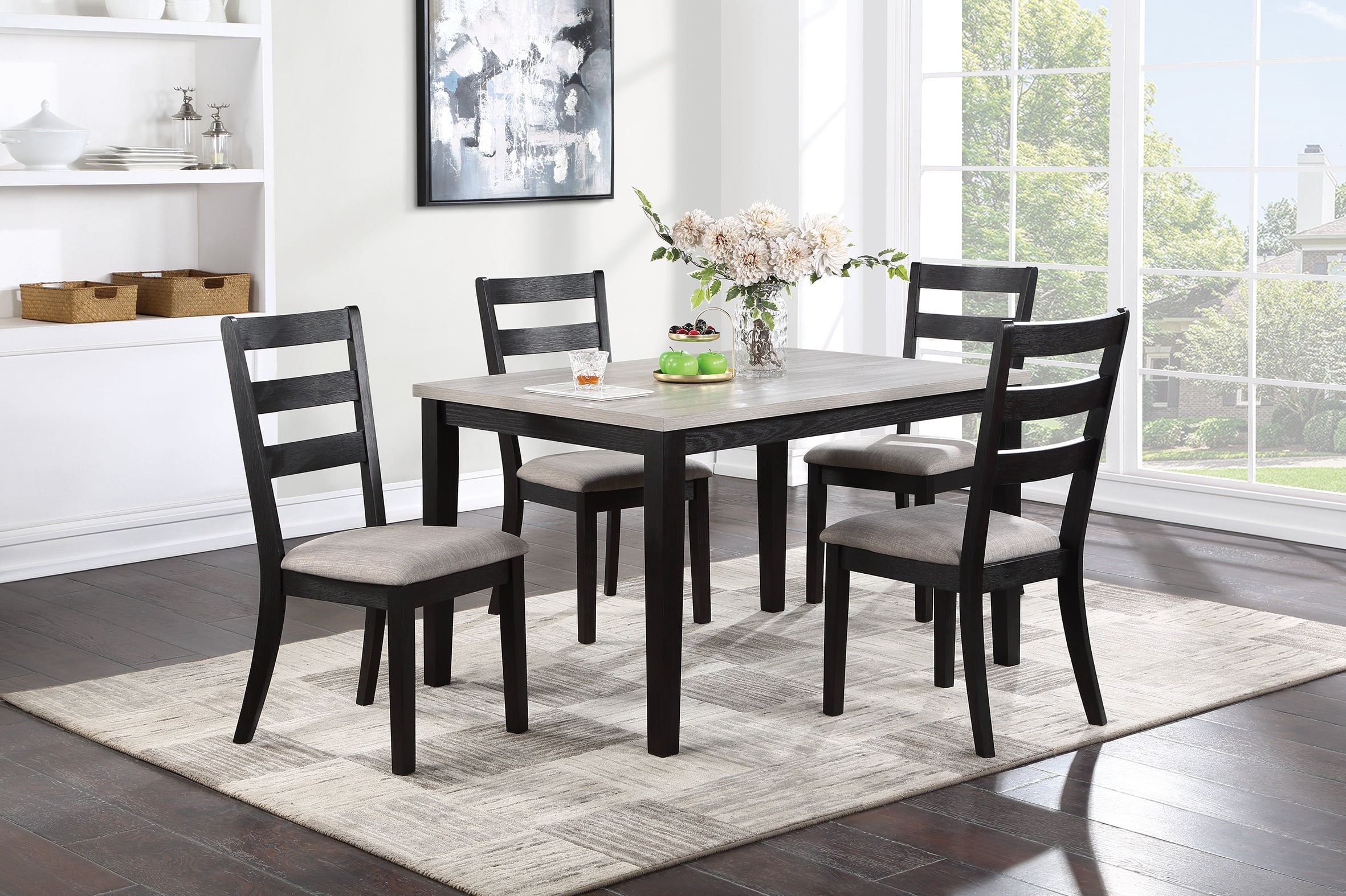 DeeHome Classic Stylish Black Finish 5pc Dining Set Kitchen Dinette ...