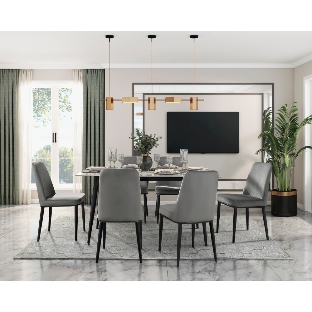 DeeHome Contemporary Sleek Design Dining Set 7pc Dining Table and Gray ...