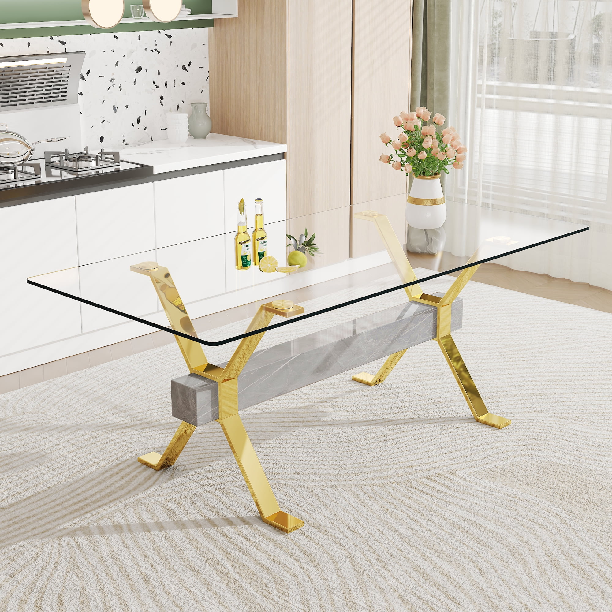 DeeHome Dining table. Modern tempered glass dining table. Large modern ...