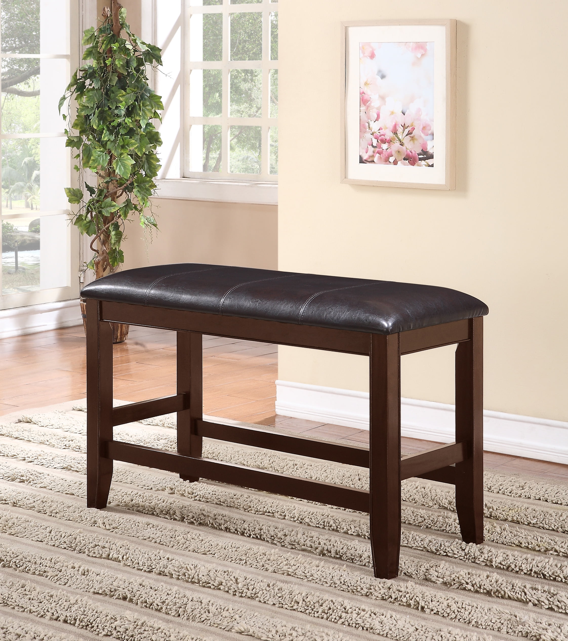 DeeHome Farmhouse Style 1pc Brown Espresso Counter Height Bench ...
