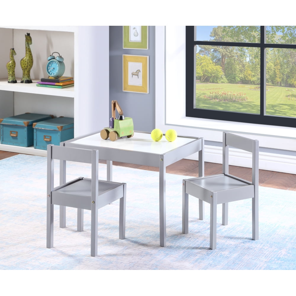 DeeHome Gibson 3-Piece Dry Erase Kids Table & Two Chair Set, Gray ...