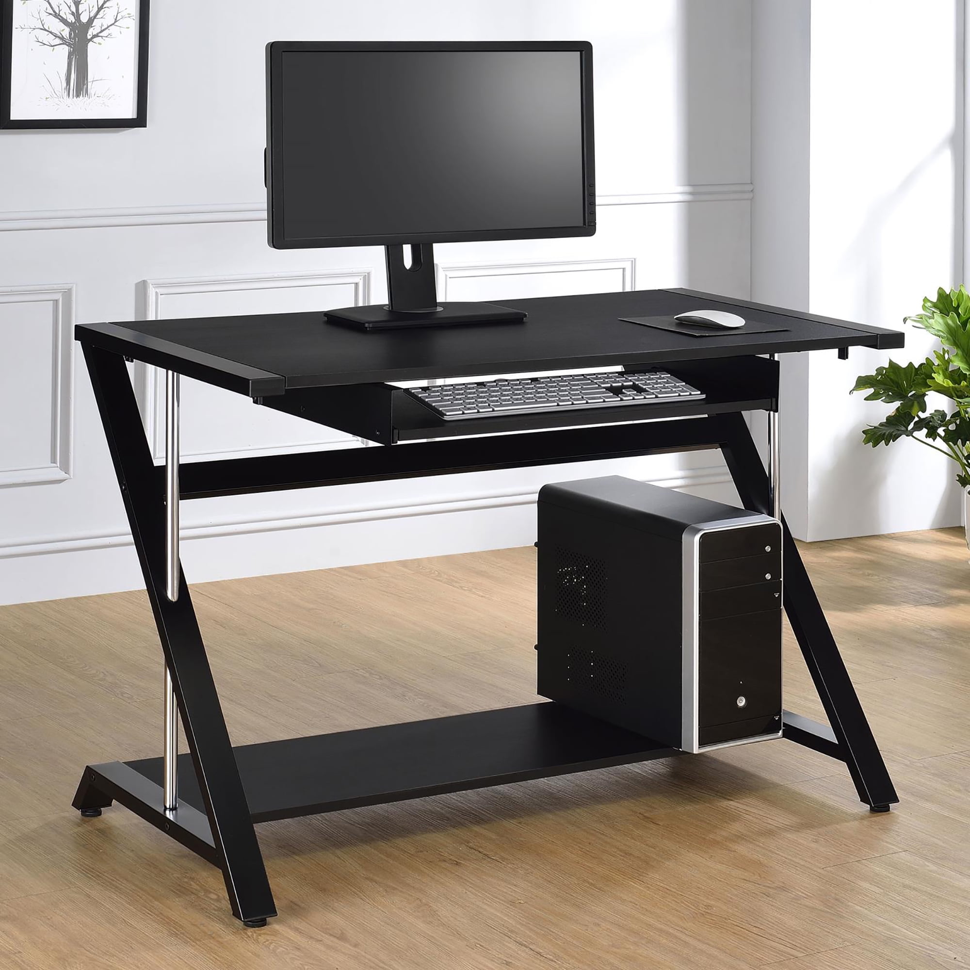 DeeHome Jameson Black and Chrome Computer Desk with Keyboard Tray ...