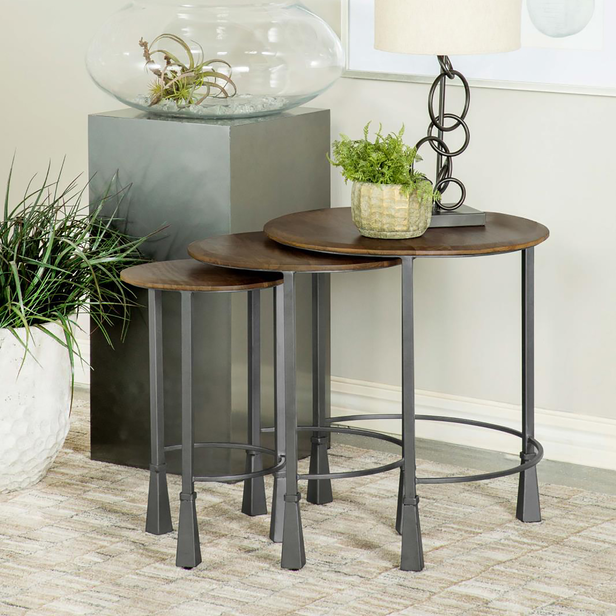 Mango Wood Nesting Tables with Gunmetal Legs for Living Room, Bedroom ...
