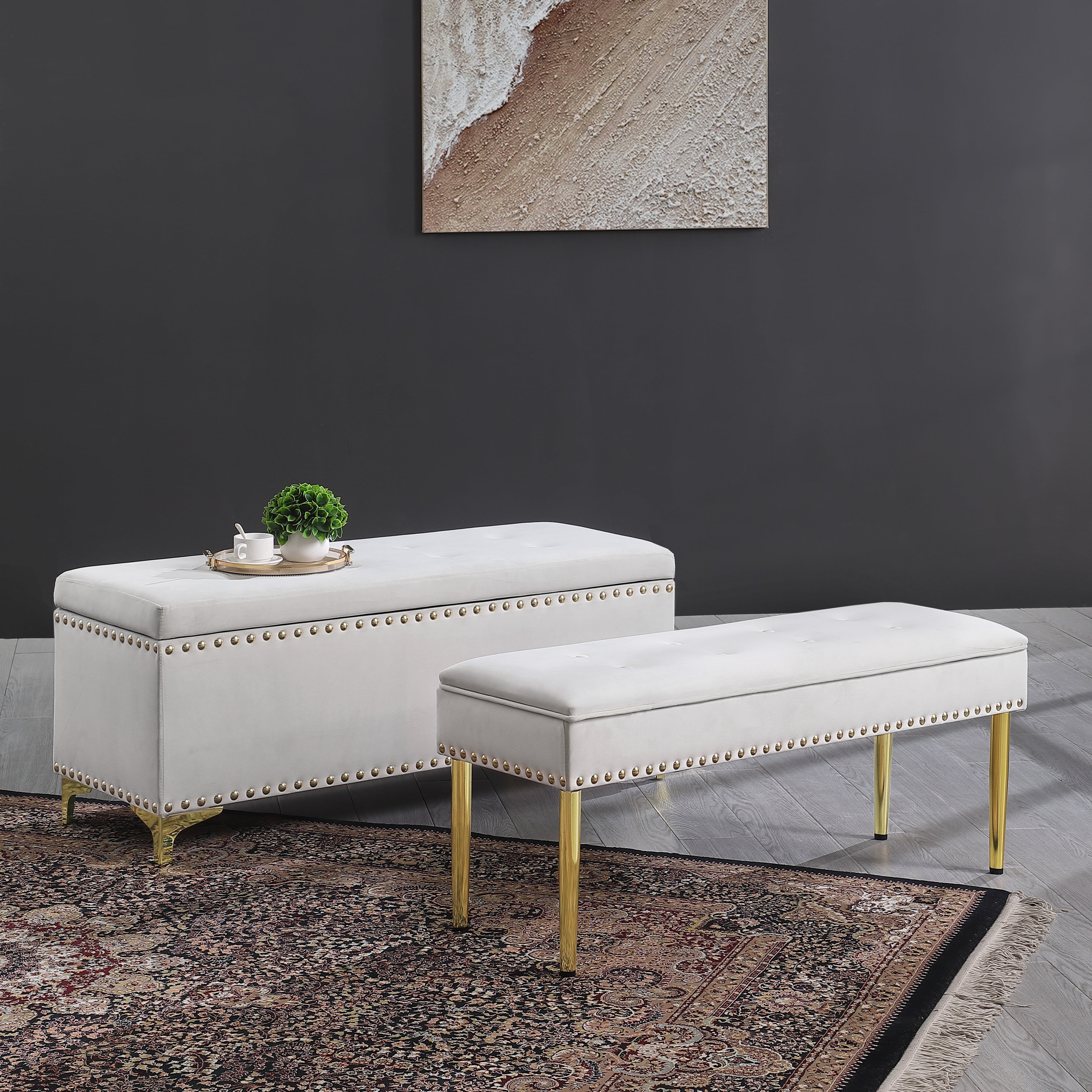 DeeHome Large Storage Benches Set, Nailhead Trim 2 in 1 Combination ...