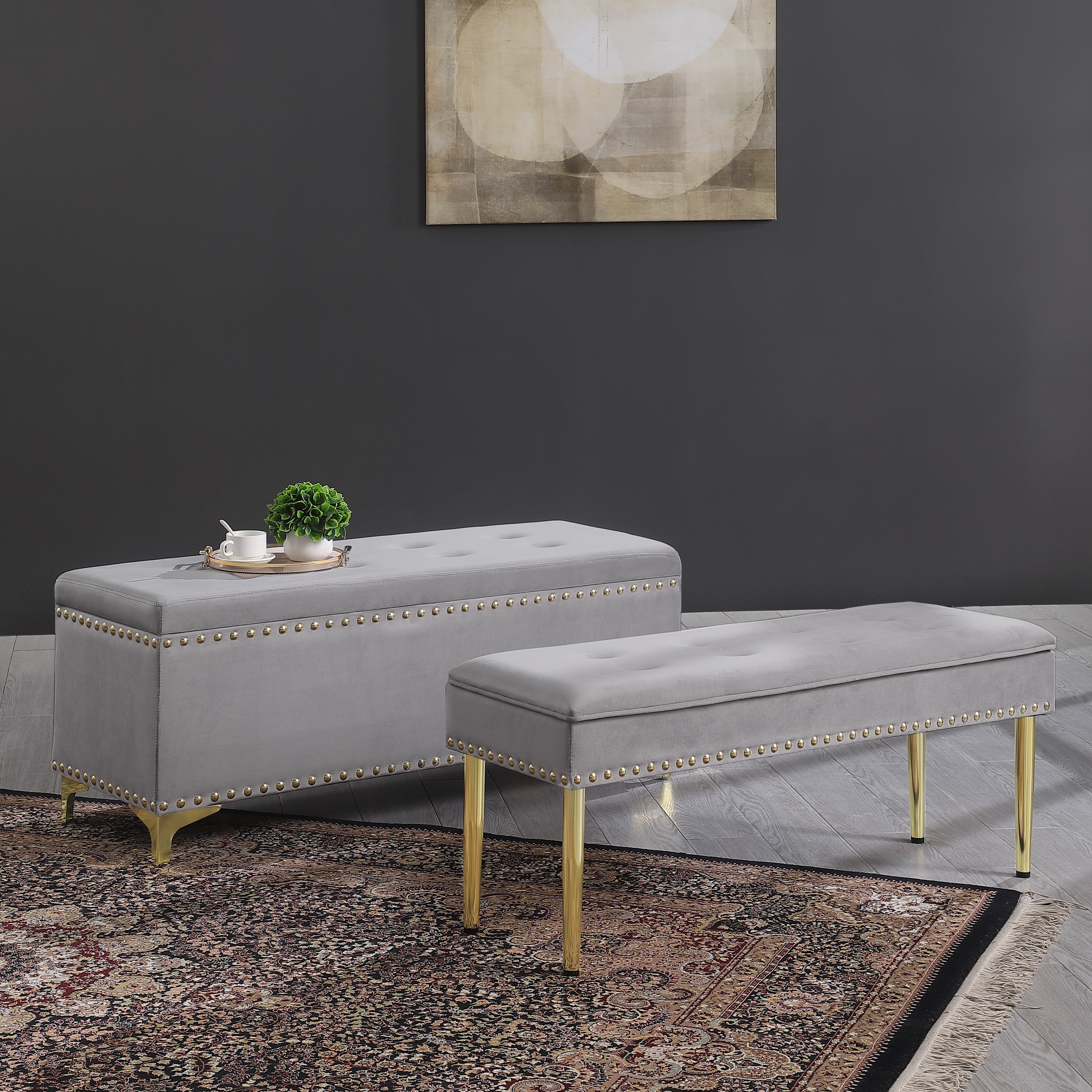 DeeHome Large Storage Benches Set, Nailhead Trim 2 in 1 Combination ...