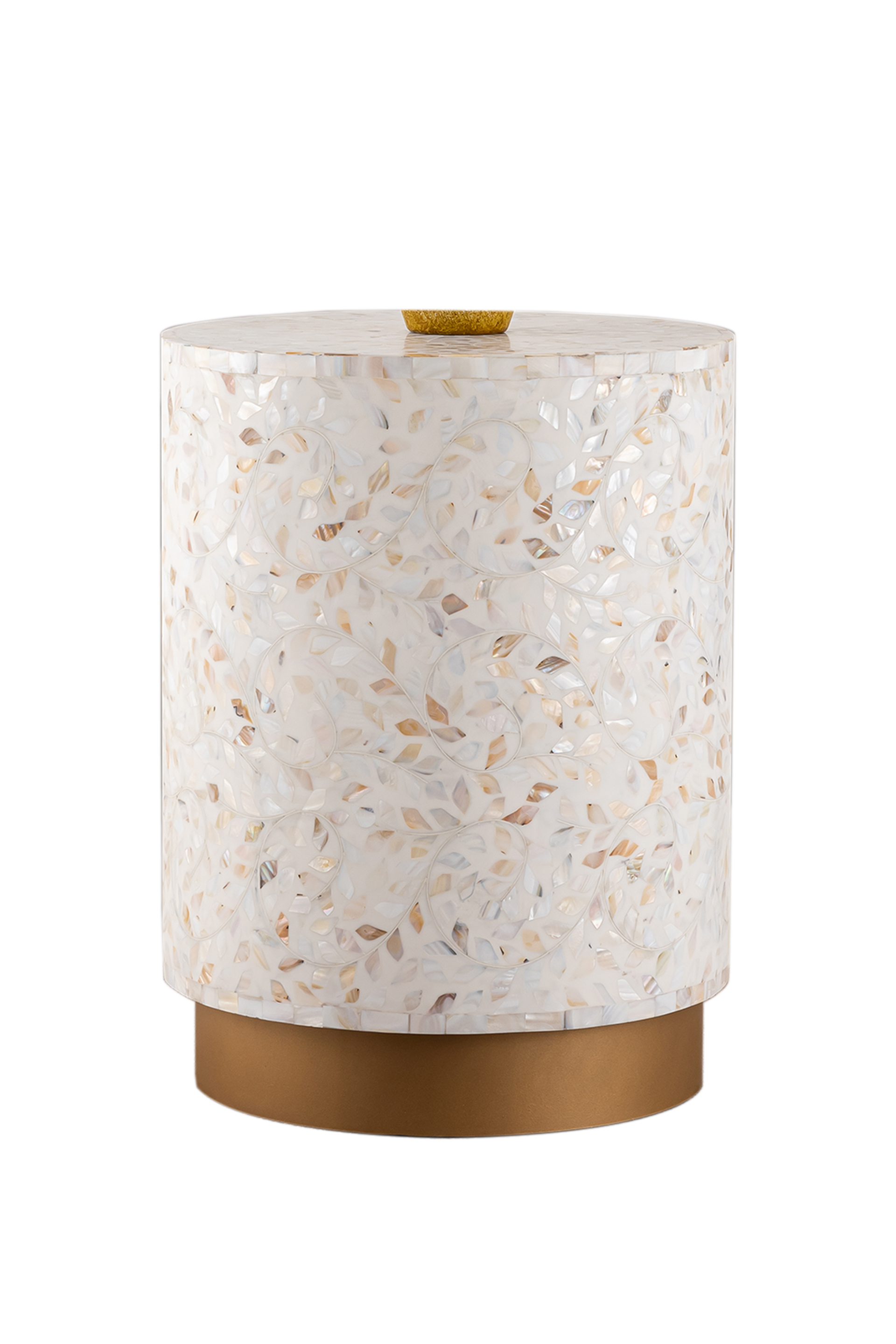Capiz Shell End Table | Ivory Circular Accent Table with Gold Base for ...