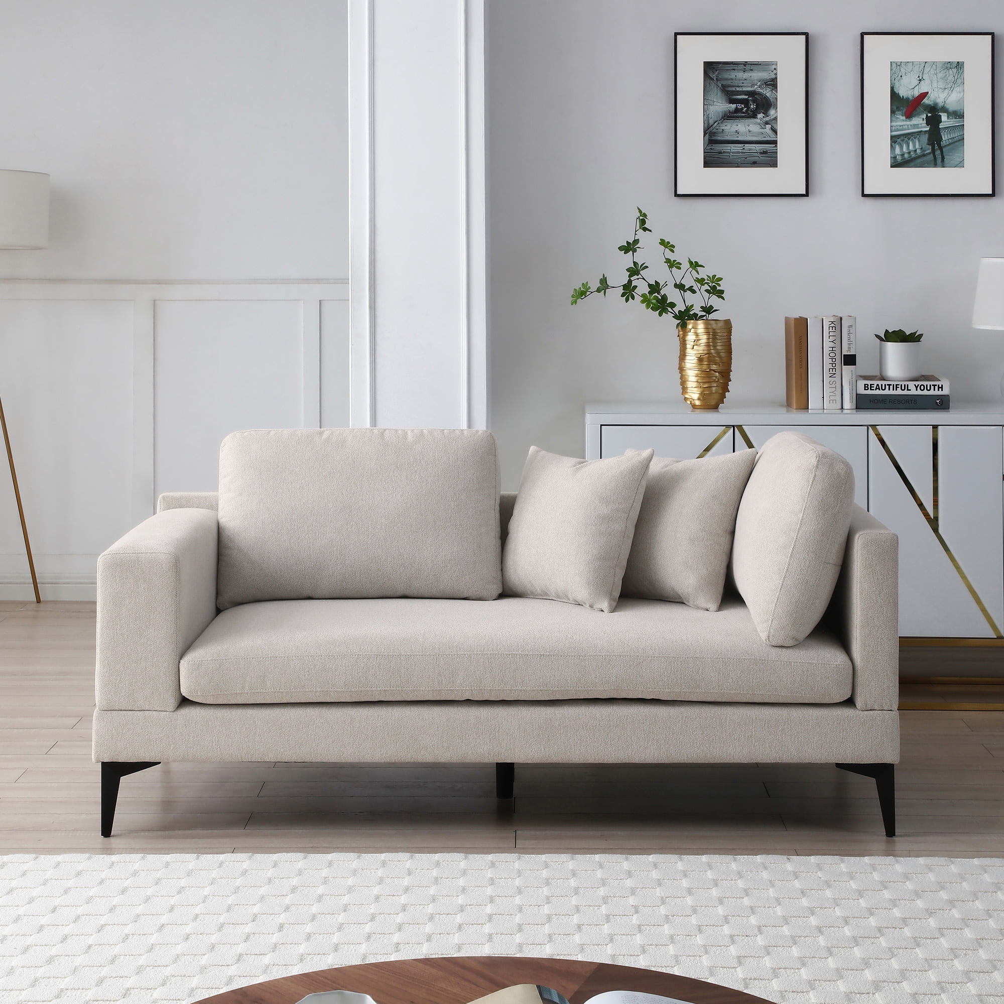 DeeHome Luxury Modern 2 Seater Couch for Living Room, Fabric Couch With ...