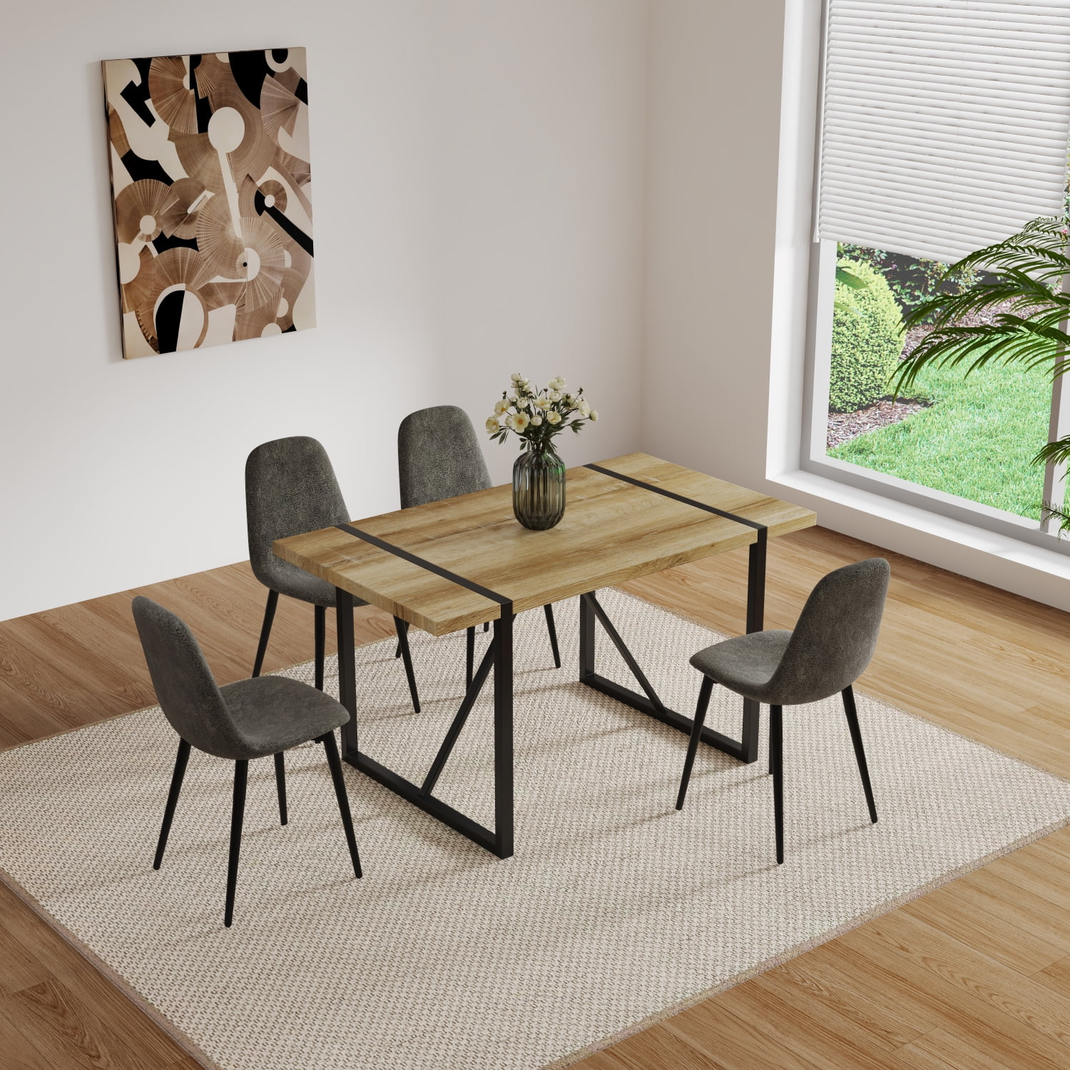DeeHome MDF Wood Colour Dining Table and Modern Dining Chairs Set of 4 ...