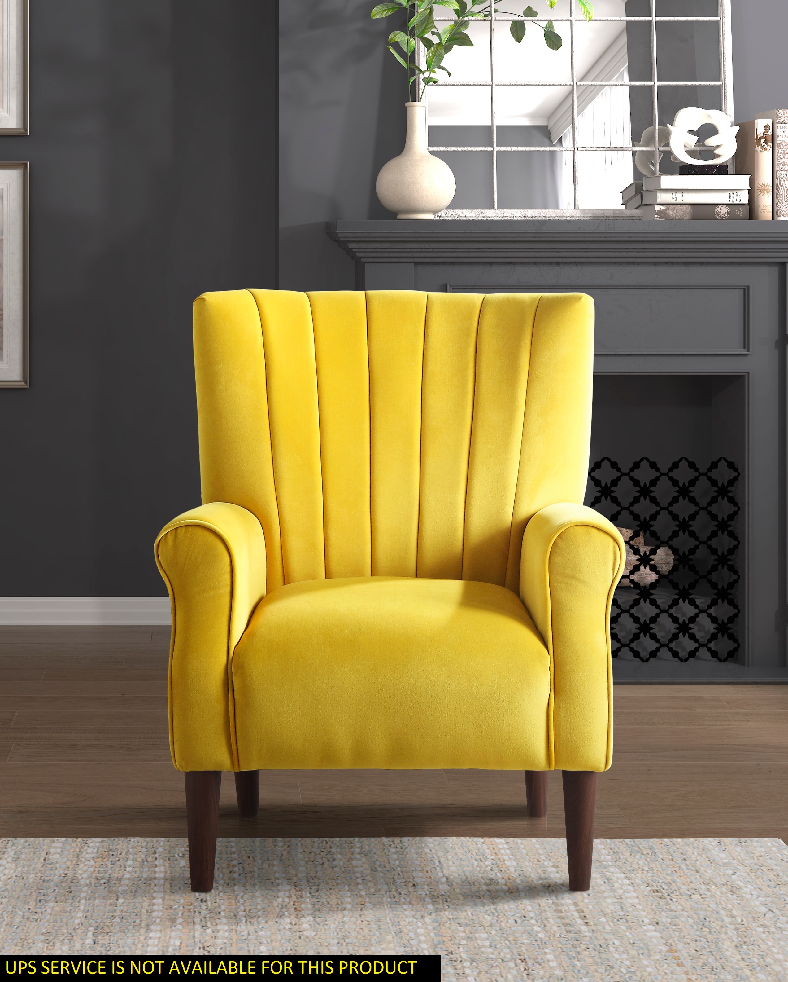 DeeHome Modern Aesthetic Accent Chair Yellow Velvet Upholstery Channel ...
