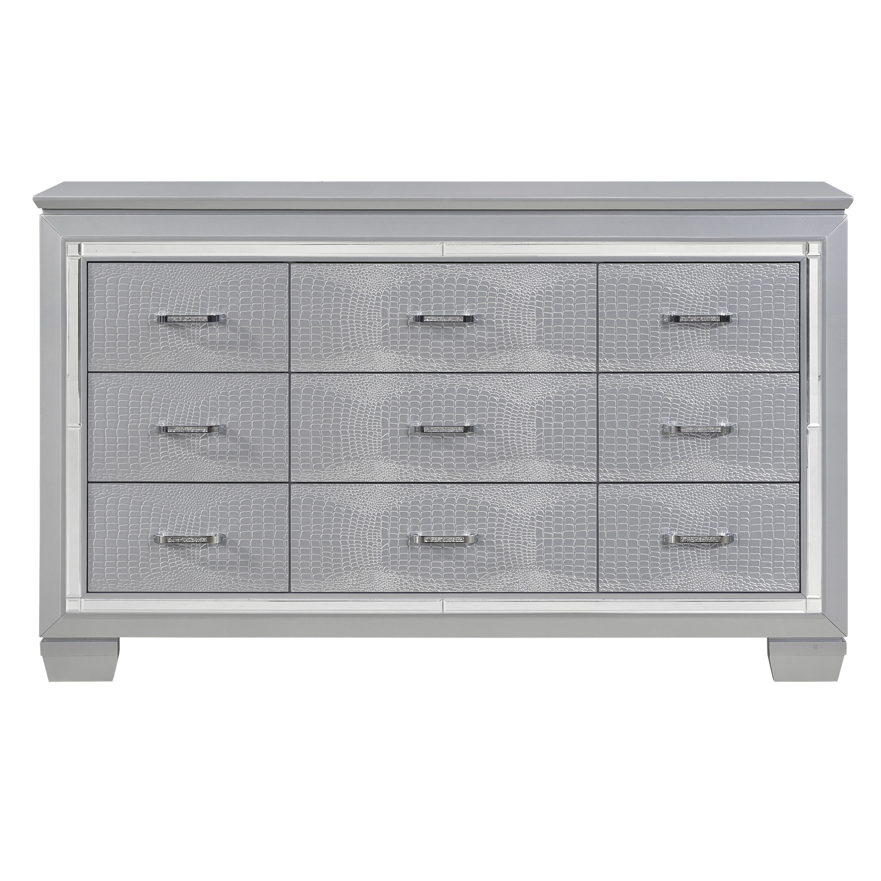 DeeHome Modern Glam Silver Finish 1pc Nine Drawers Dresser Faux ...