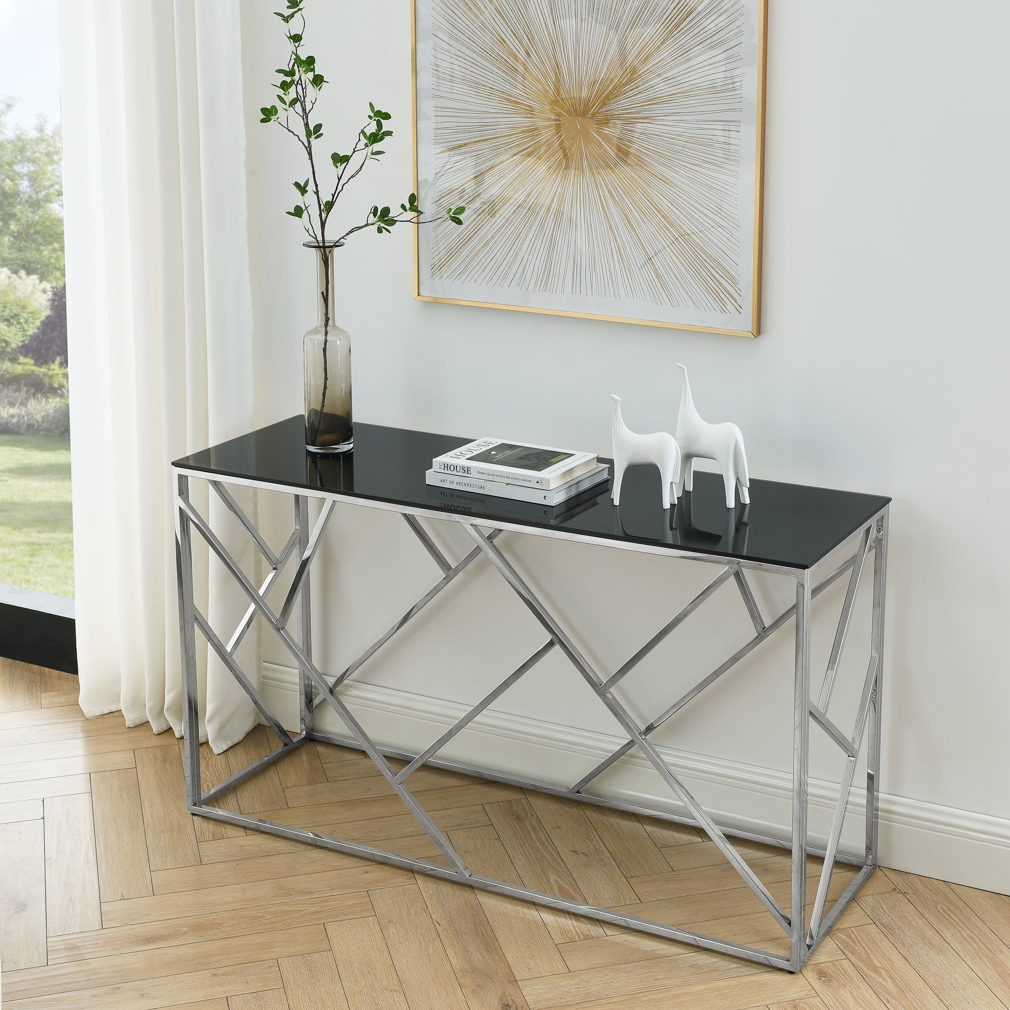 DeeHome Modern Glass Console Table, 55" Gold Sofa Table with Sturdy ...