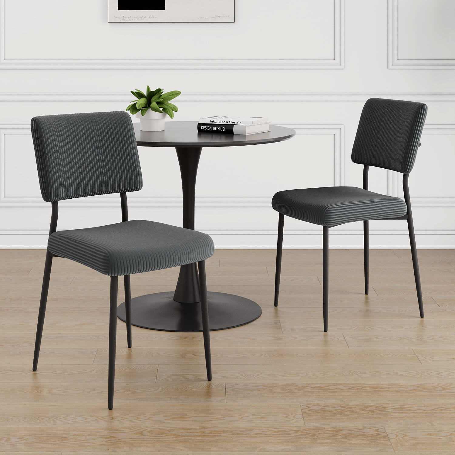 DeeHome Modern grey simple velvet dining chair fabric upholstered chair ...