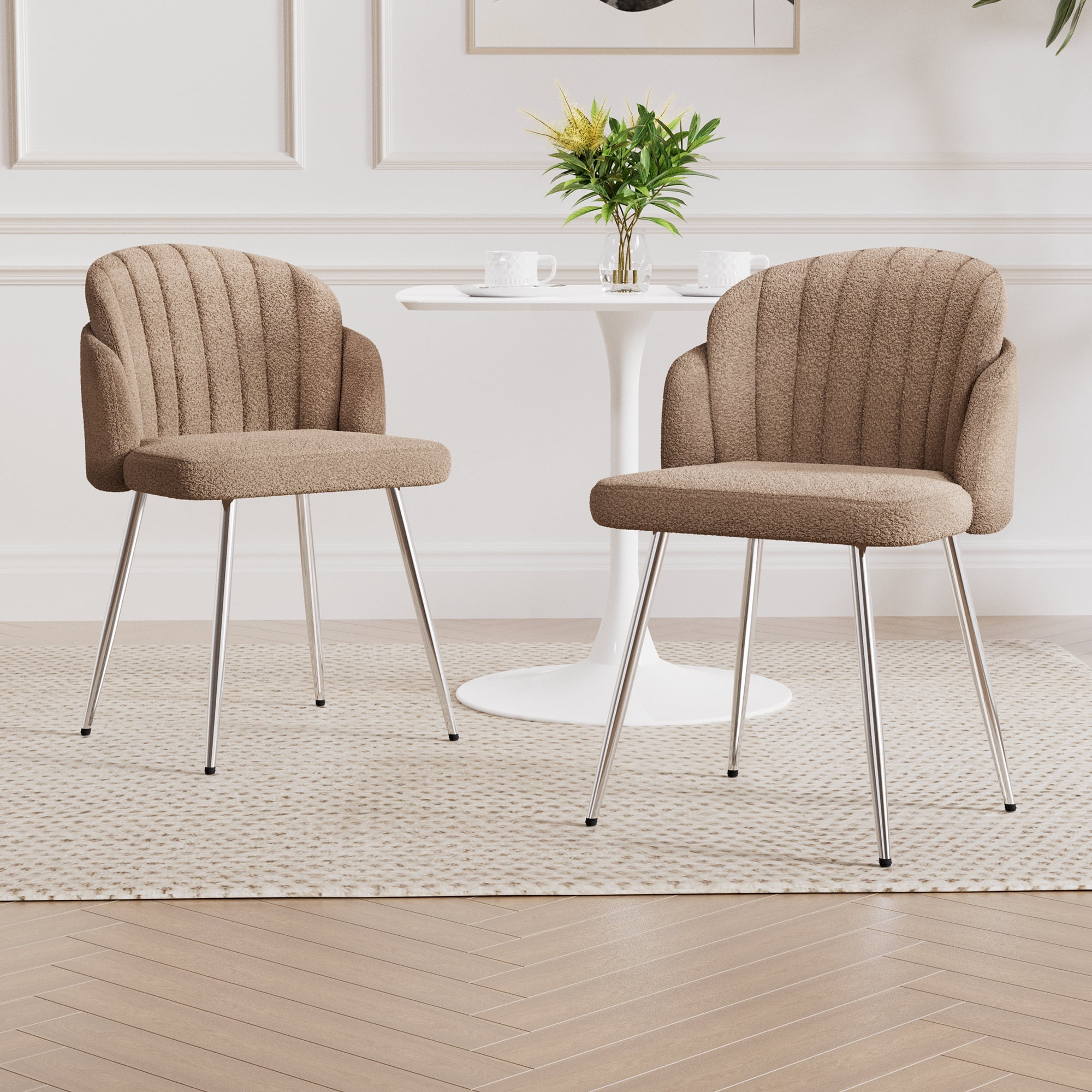 DeeHome Modern simple brown teddy fleece dining chair Fabric ...