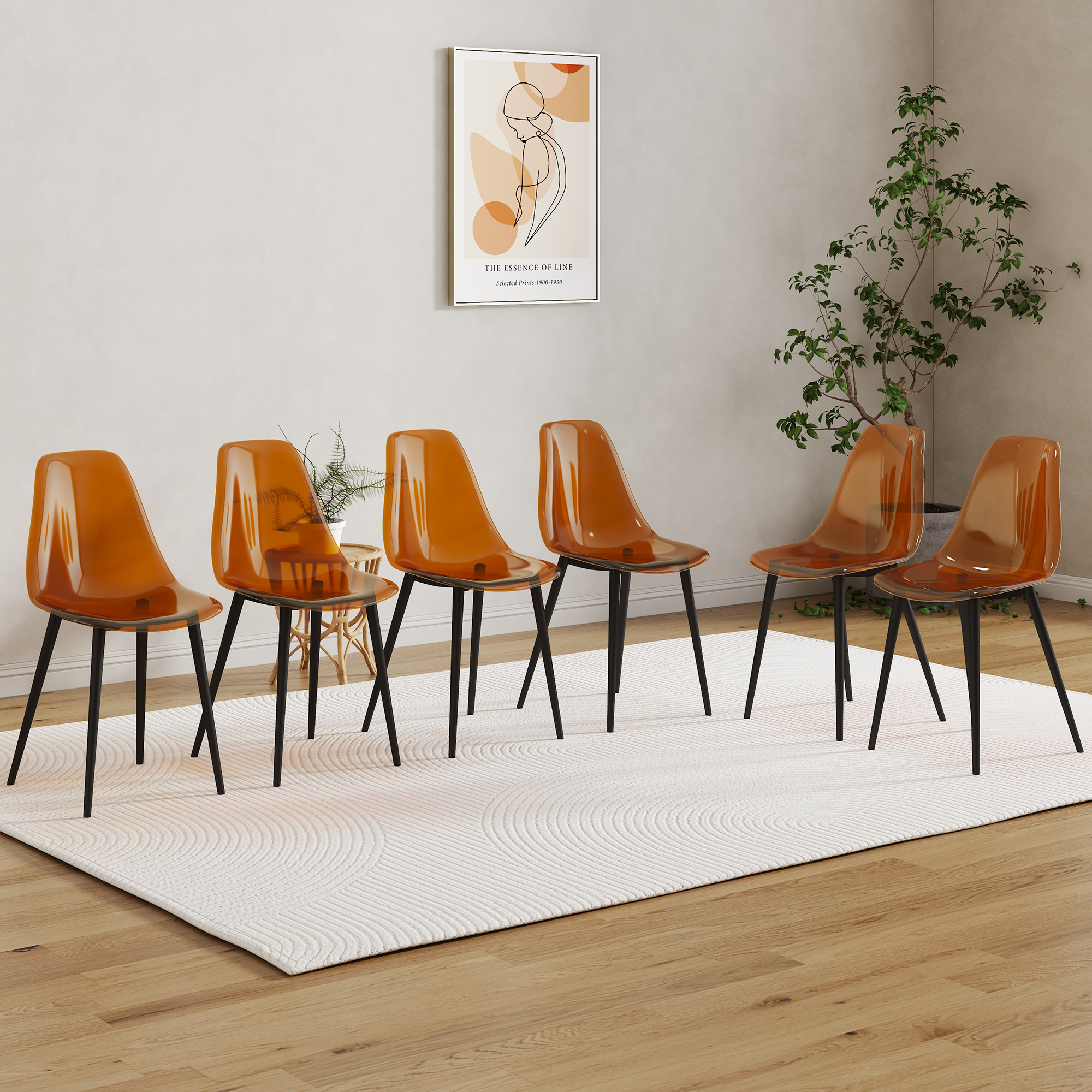 DeeHome Modern simple golden brown dining chair plastic chair armless ...