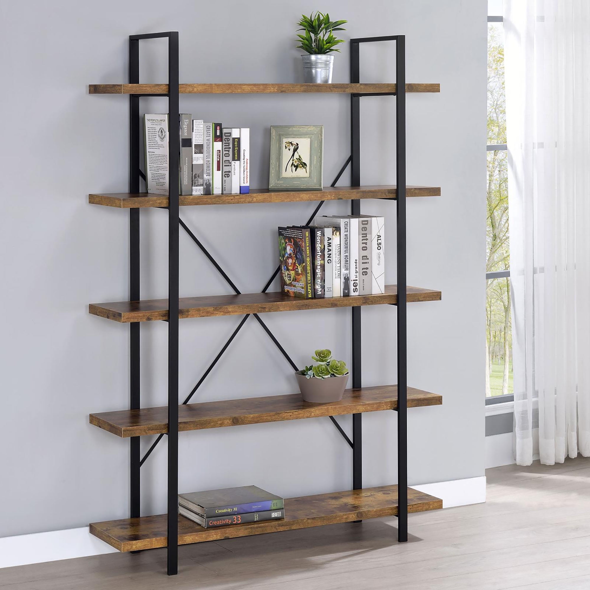 DeeHome Niagara Antique Nutmeg 5-Tier Open Back Bookcase - Walmart.com