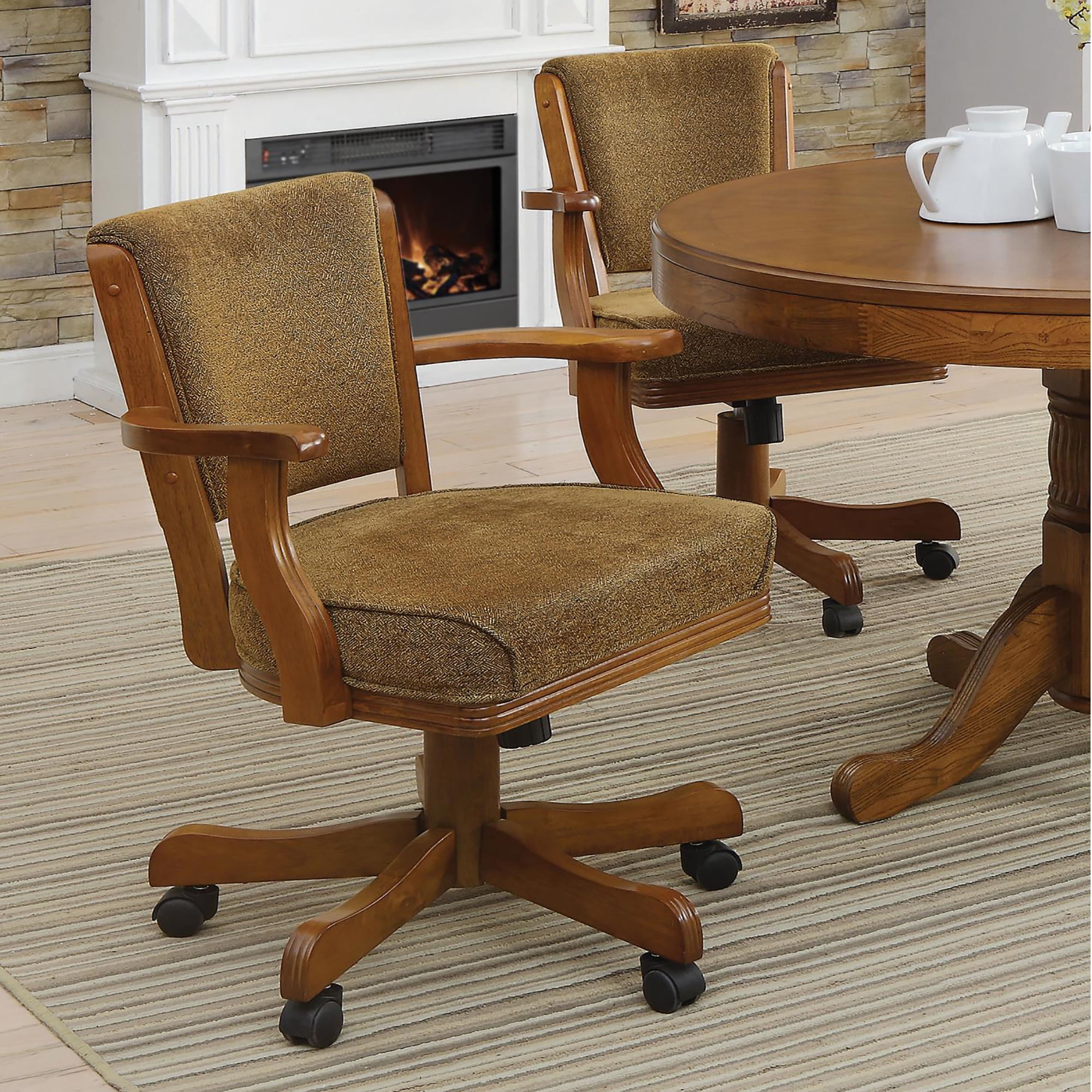 DeeHome Olive Brown and Amber Upholstered Game Chair with Casters ...