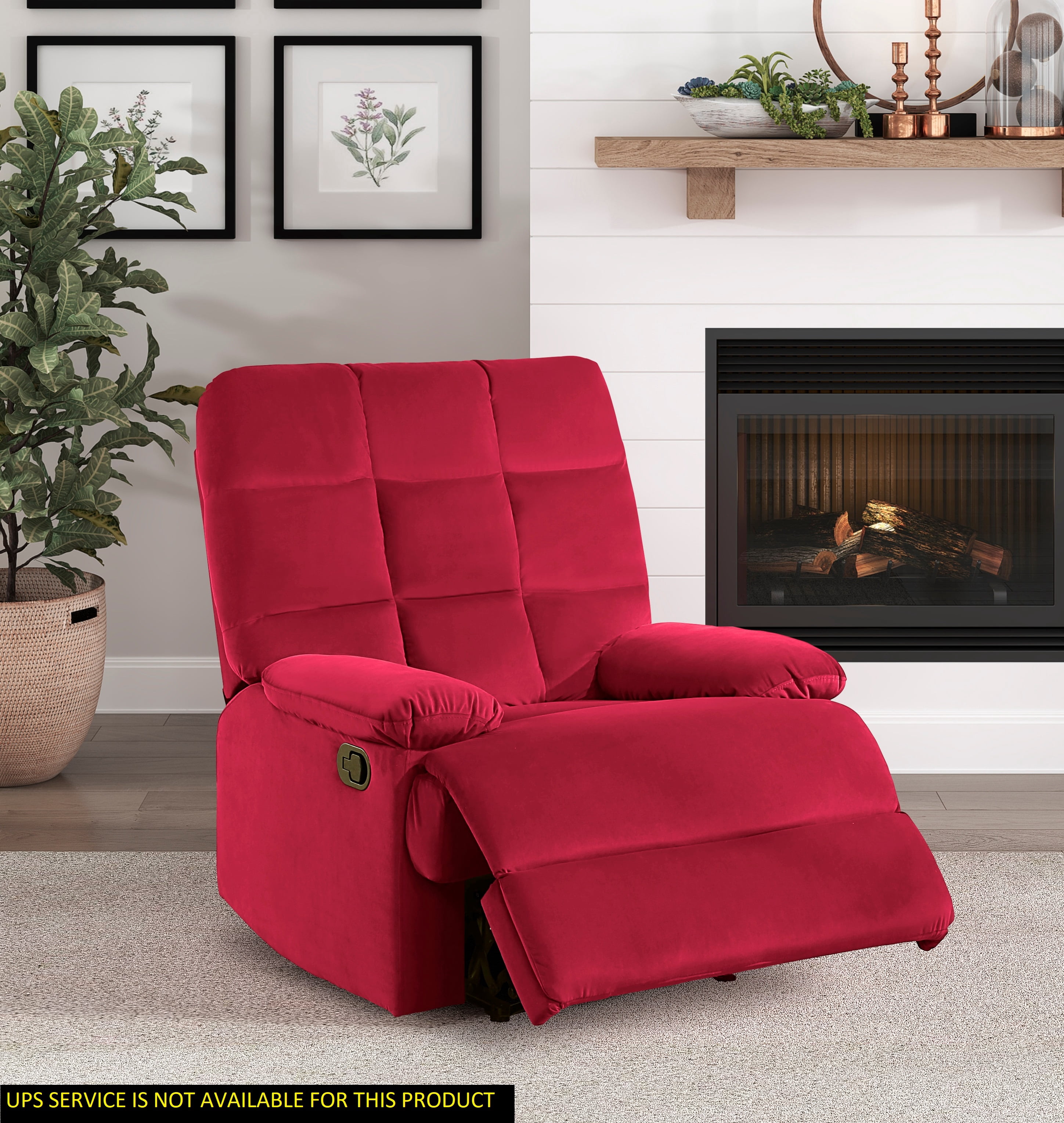 DeeHome Reclining Chair Red Velvet Upholstery Square Tufted Back ...