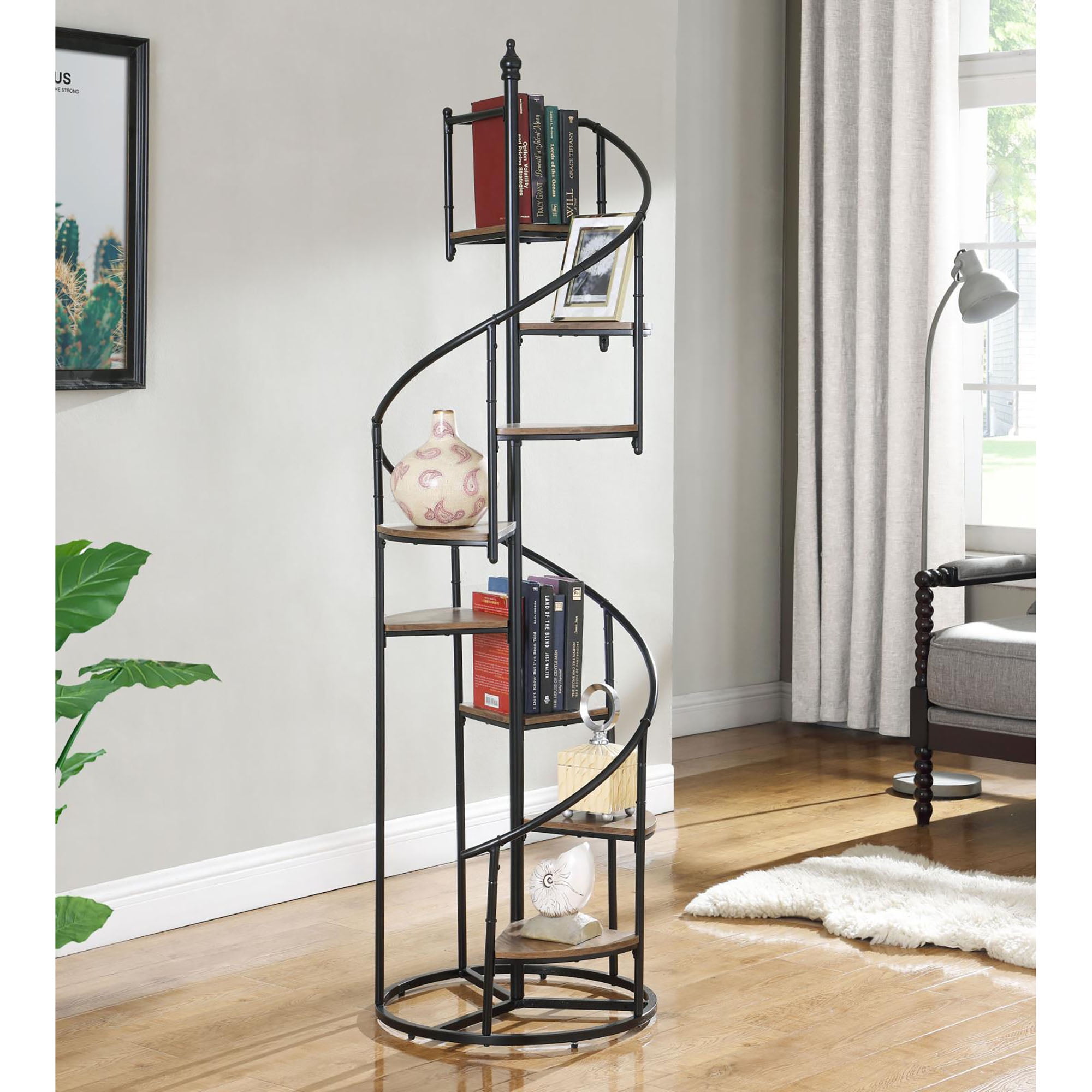 DeeHome Rustic Brown and Black 8-Shelf Staircase Bookcase - Walmart.com
