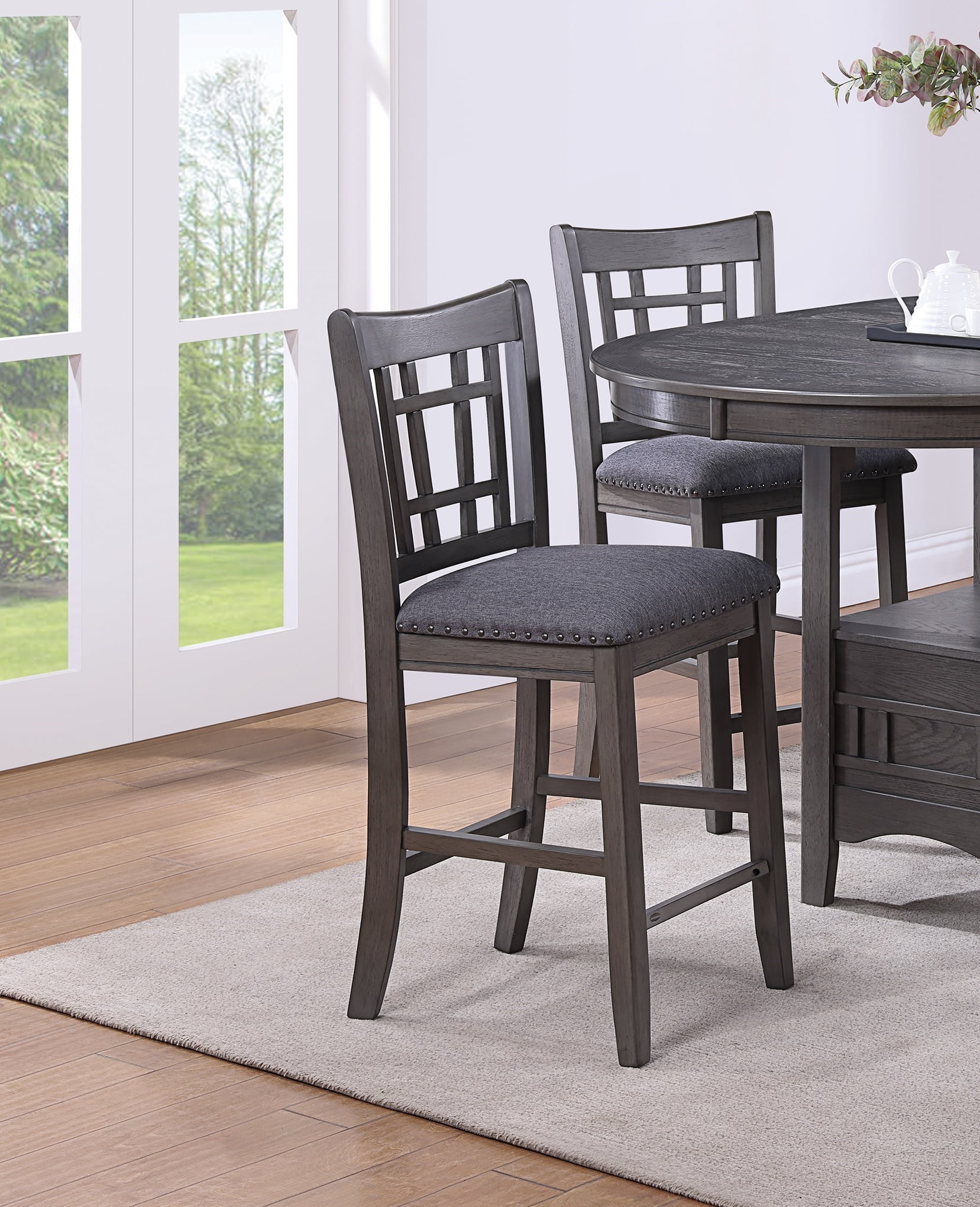 DeeHome Set of 2pc High Chairs Dining Room Furniture Gray Solid wood ...