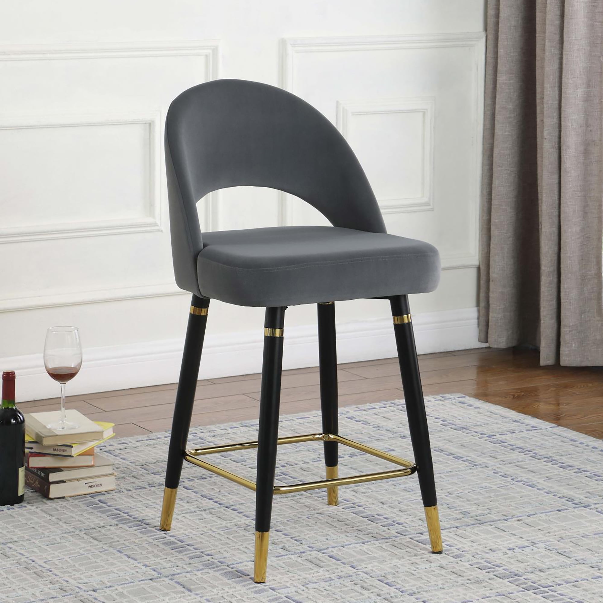 DeeHome Sophie Grey and Black Open Back Counter Height Stools (Set of 2 ...
