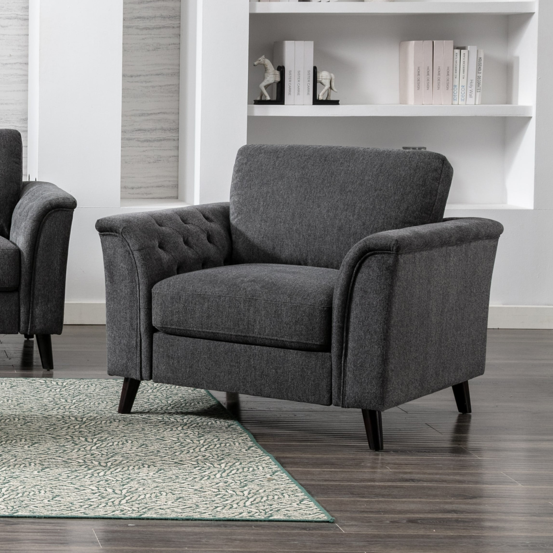 DeeHome Stanton 36.5" Dark Gray Linen Chair with Tufted Arms - Walmart.com