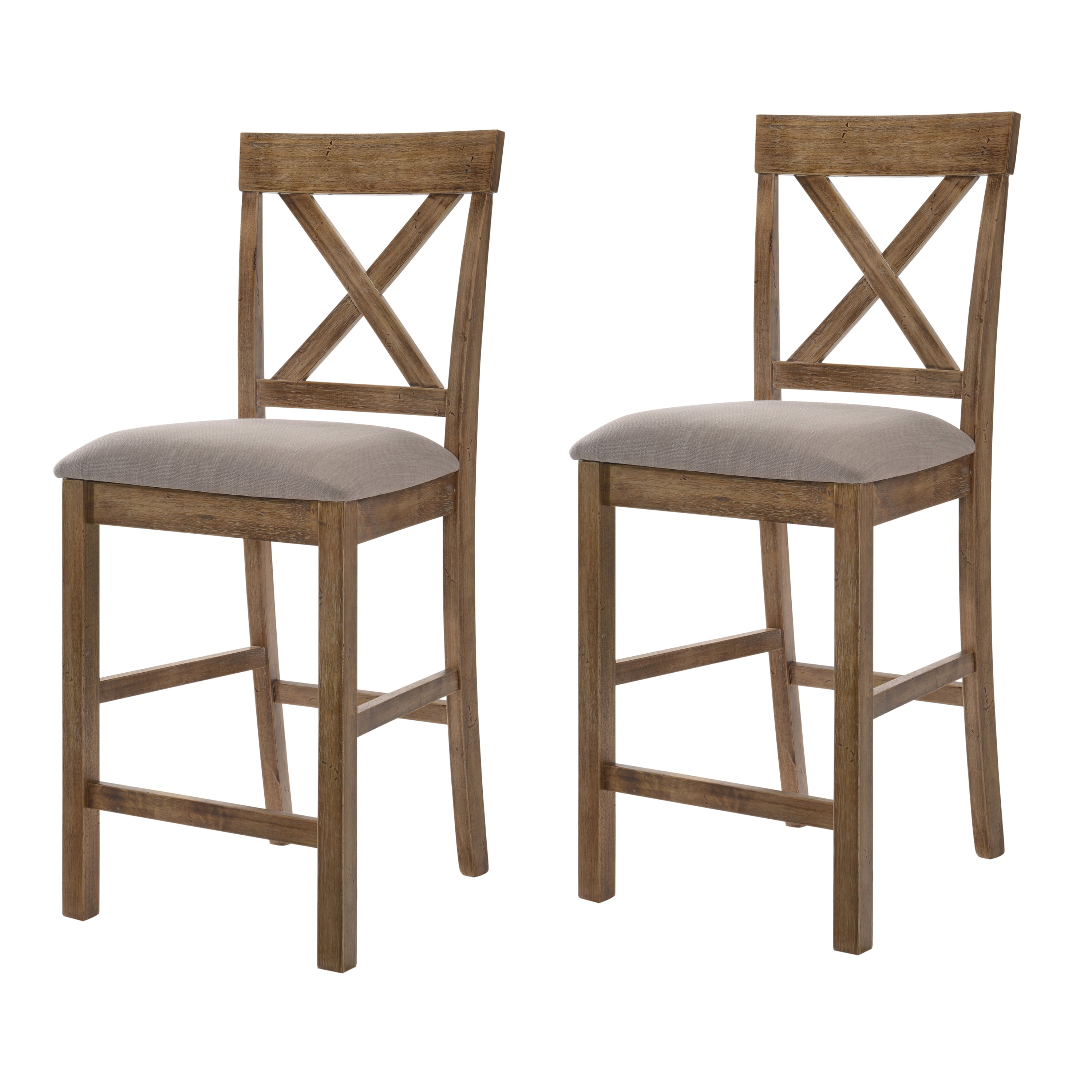 DeeHome Tan and Weathered Oak Counter Height Stools with Cross Back ...