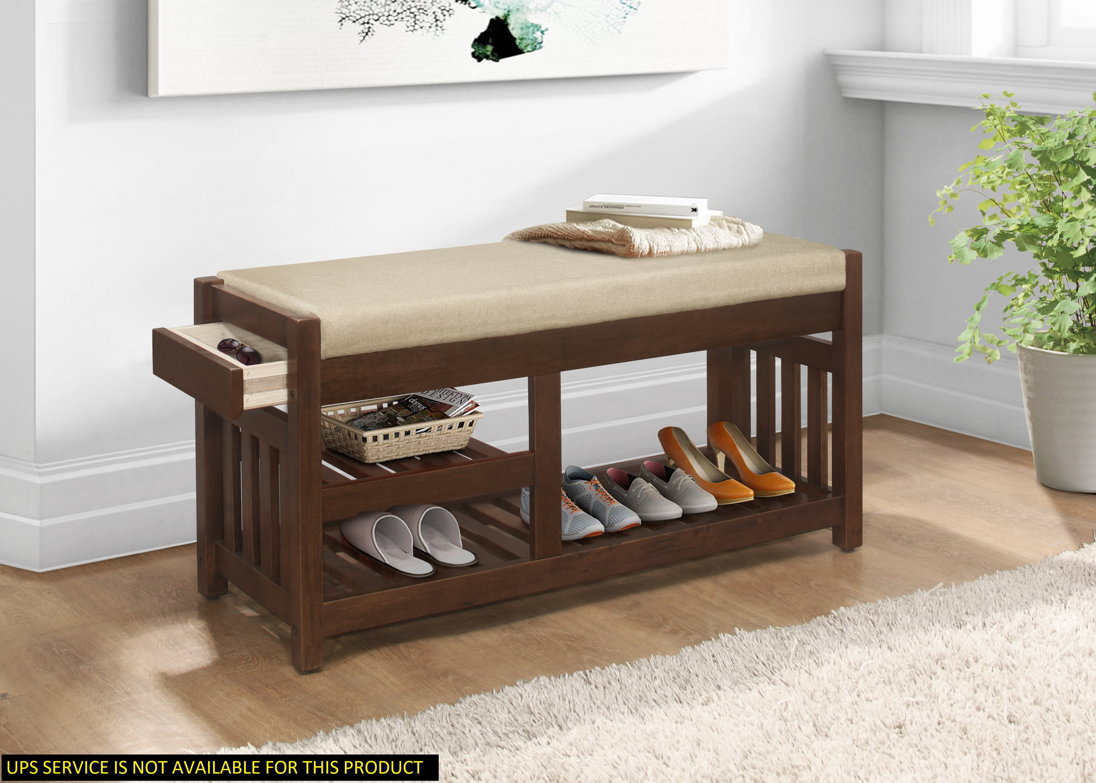 DeeHome Transitional 1pc Storage Bench with 2 Open Shelves Hidden ...