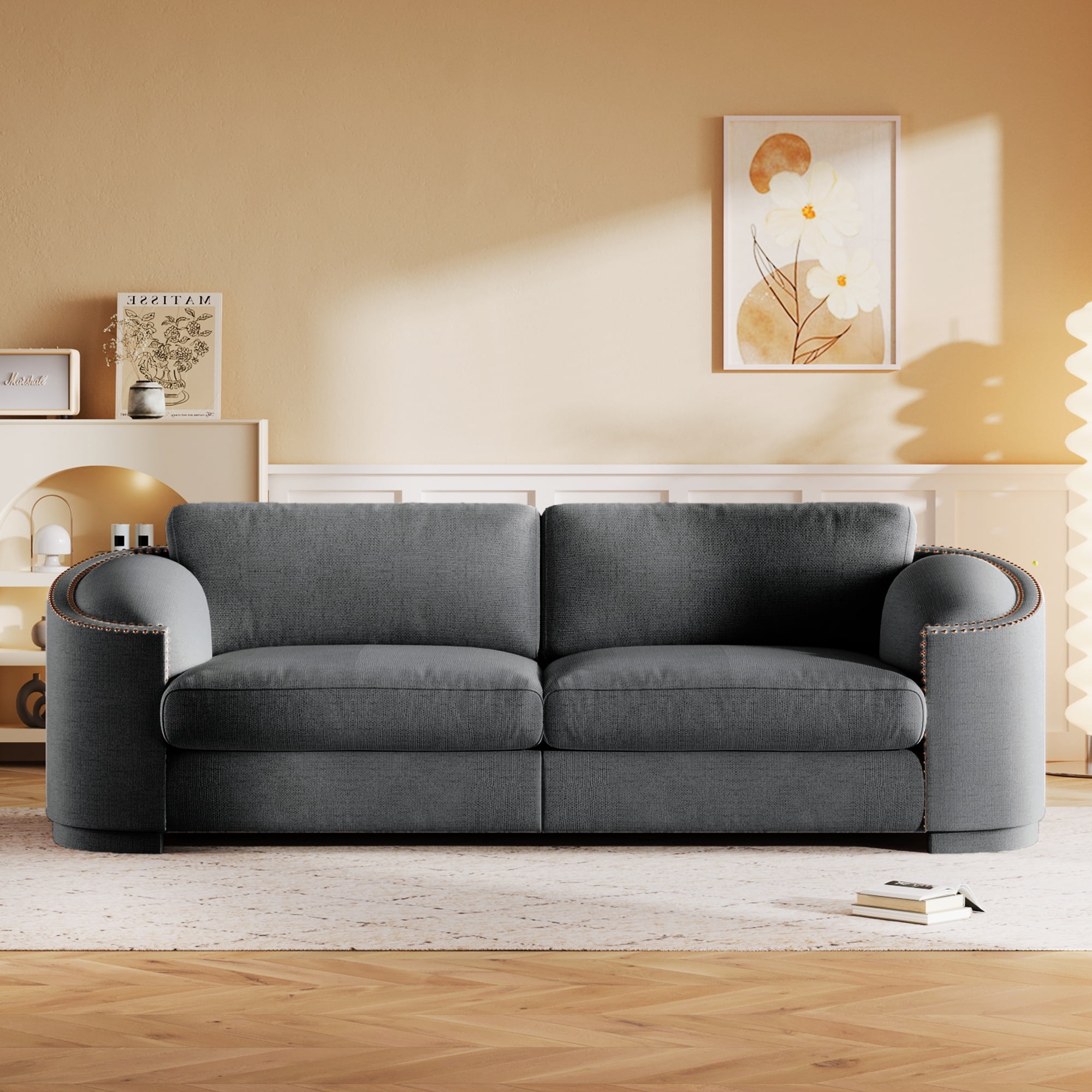 DeeHome U_Style Stylish Sofa with Semilunar Arm, Rivet Detailing, and ...