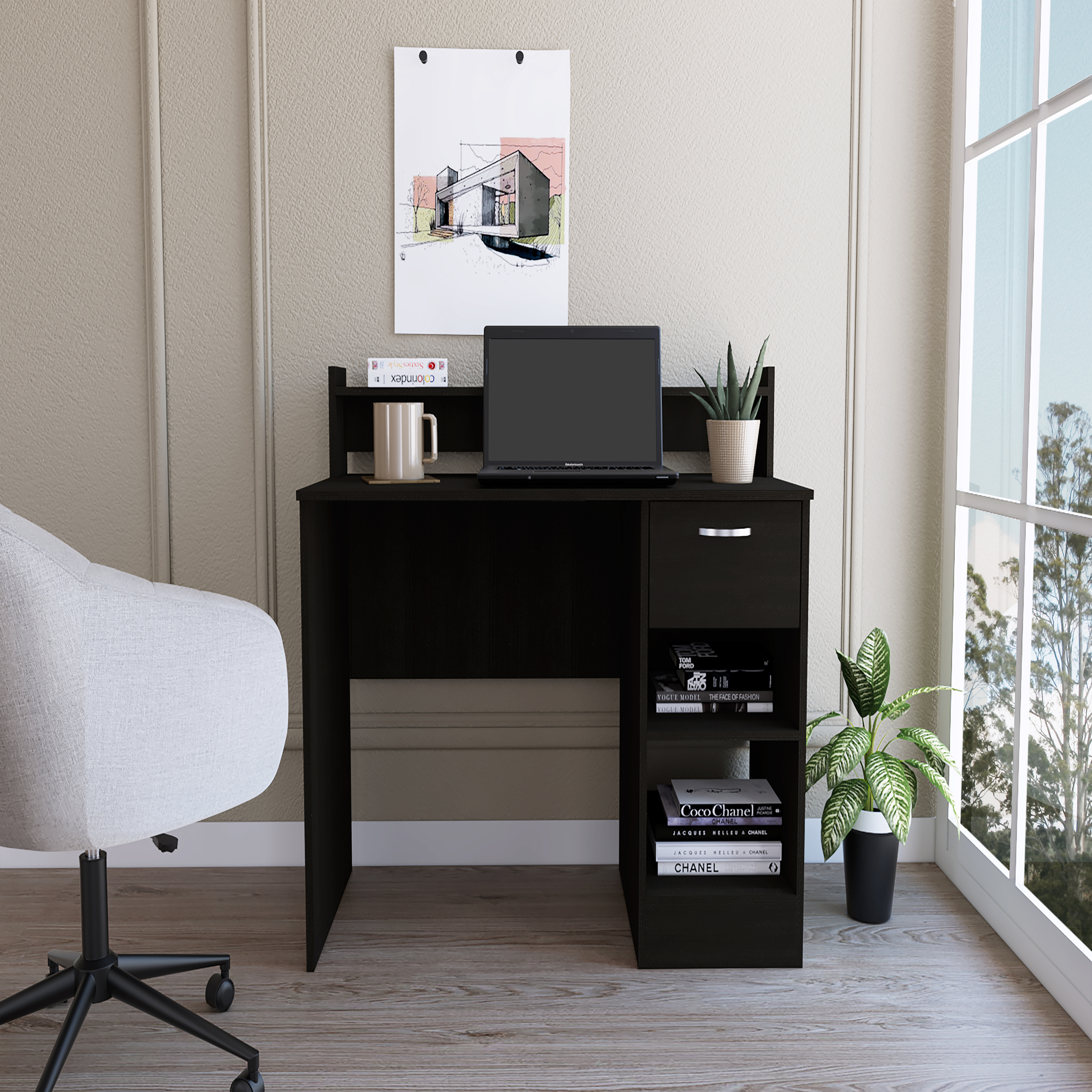 DeeHome Vera Computer Desk with Top Open Shelf, 1-Drawer and 2-Storage ...