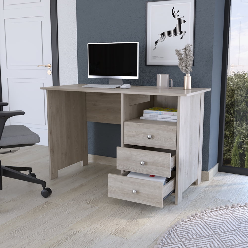 DeeHome Writing Desk Brentwood with Three Drawers and Open Storage ...
