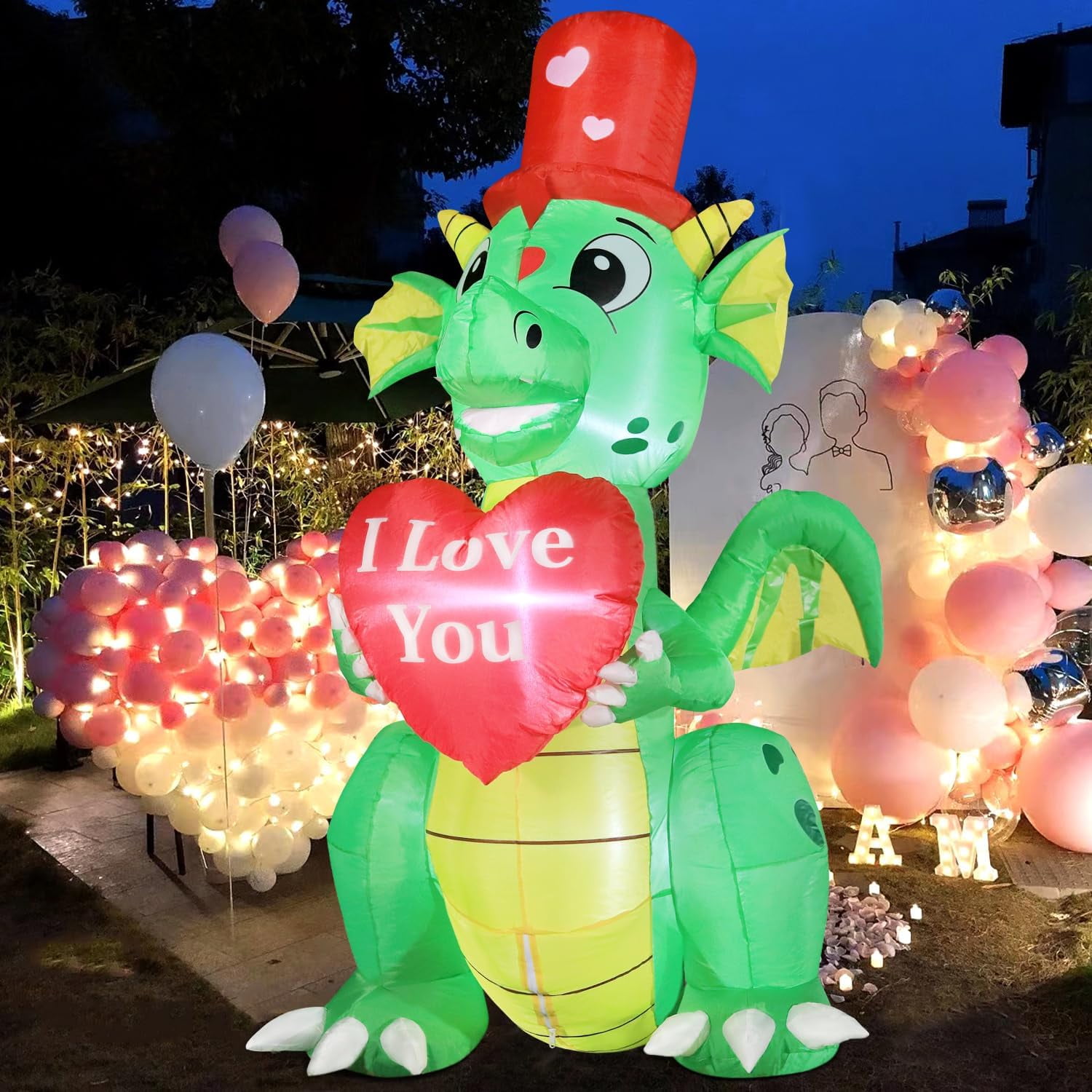 DeeKom 5 FT Outdoor Dragon Inflatable with Heart, LED Lit, Spring Yard ...