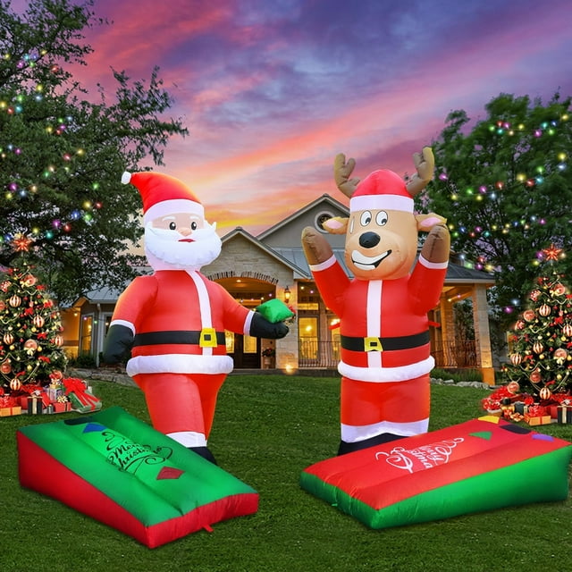 DeeKom 5ft Blow Up Santa and Reindeer Corn Hole Inflatable Decorations ...