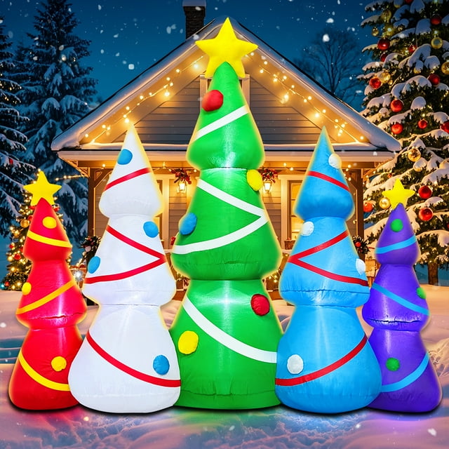 DeeKom 6.5' Christmas Inflatable Outdoor Decorations, Blow up Colorful Xmas Trees, Built-in LEDs ...