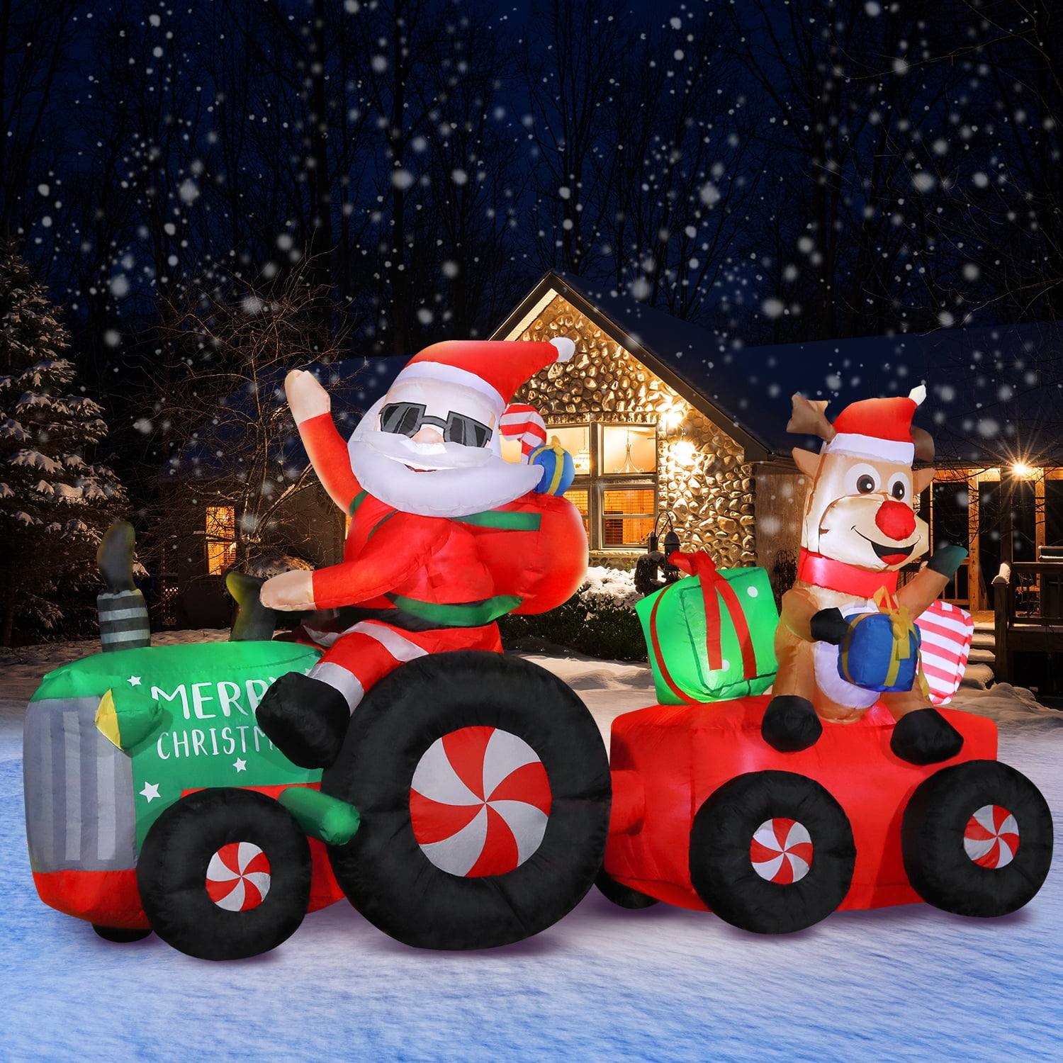 DeeKom 6' Christmas Santa and Reindeer on Tractor Inflatable Decoration ...