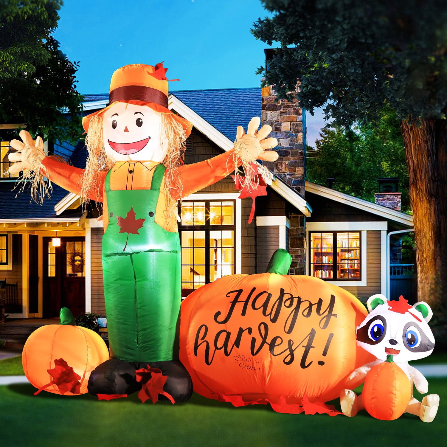 DeeKom 6' Fall Inflatable Scarecrow Banner, LED Lit Thanksgiving Decor ...
