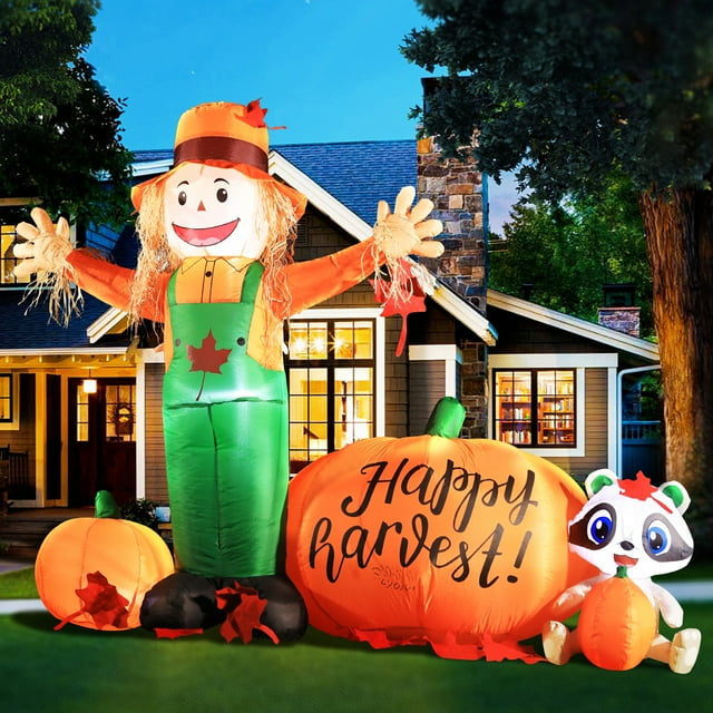 DeeKom 6' Fall Inflatable Scarecrow Banner, LED Lit Thanksgiving Decor for Outdoor Yard, Lawn ...
