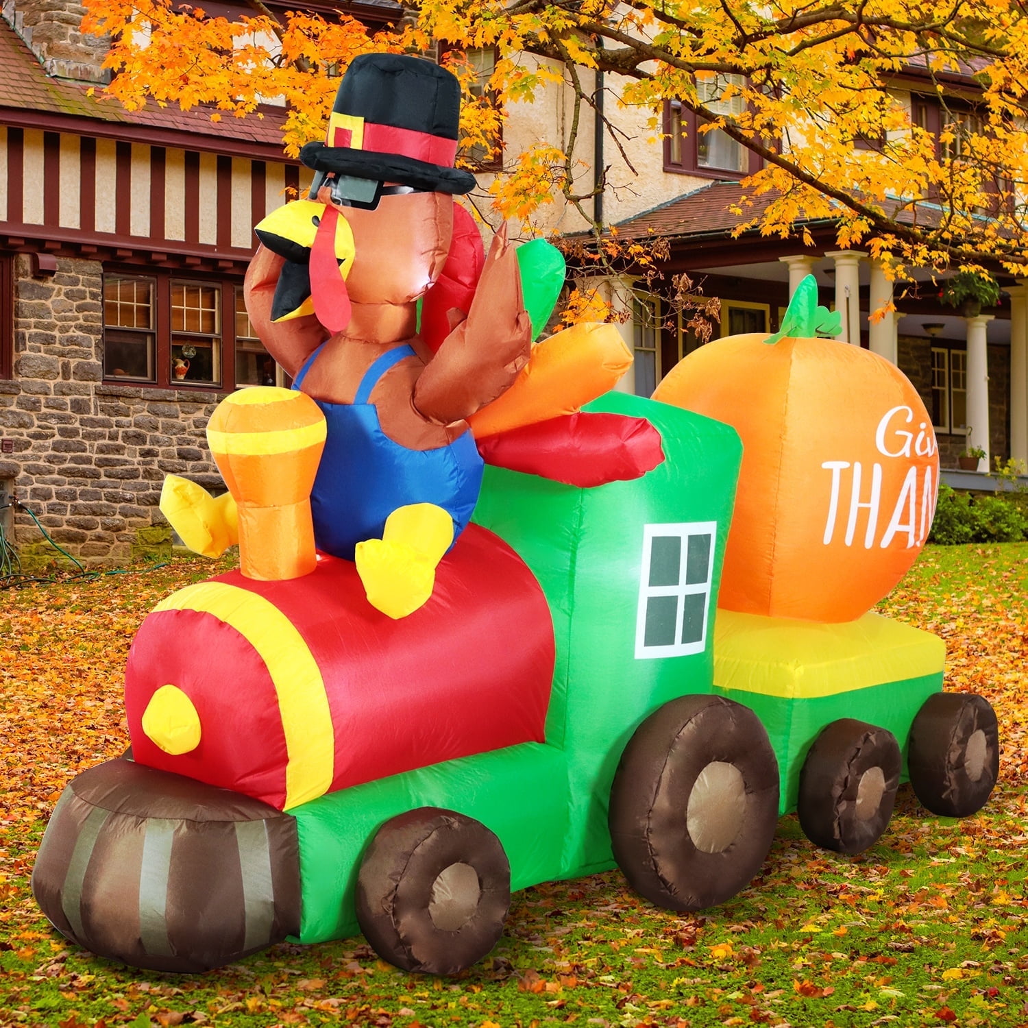 DeeKom 6' Thanksgiving Inflatables Turkey on Train Decorations, Blow up ...