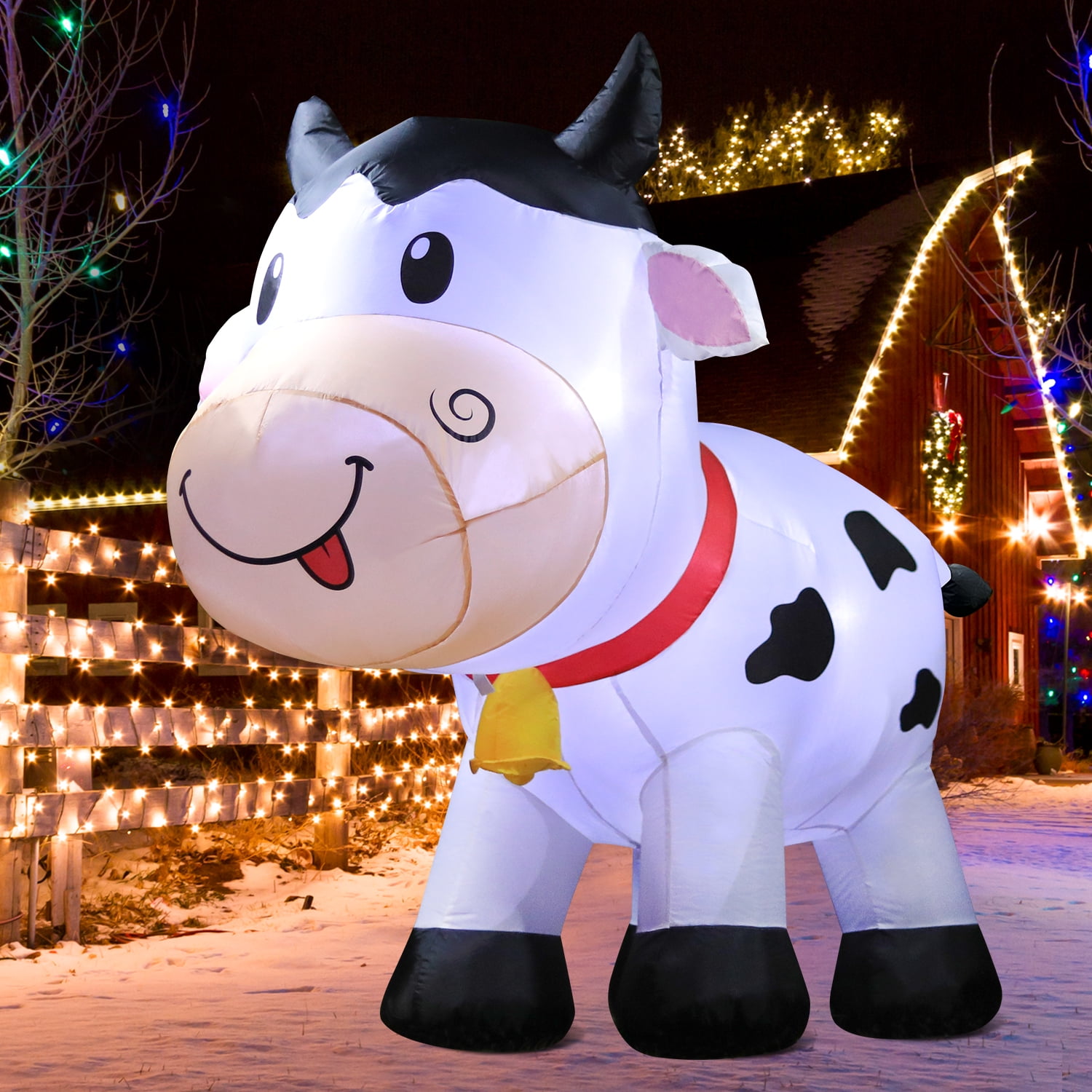 DeeKom 6' Christmas Inflatable Decorations Outdoor Cow, Blow up Cute ...