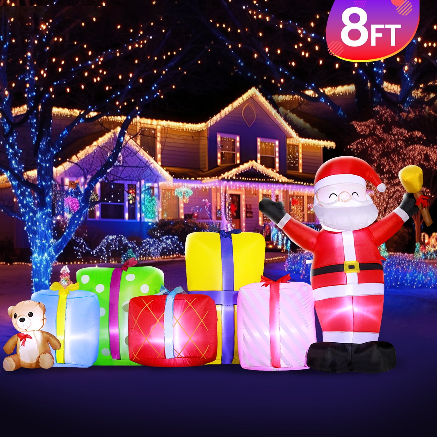 DeeKom 8ft Inflatable Santa Claus with Lighthouse Outdoor Christmas ...