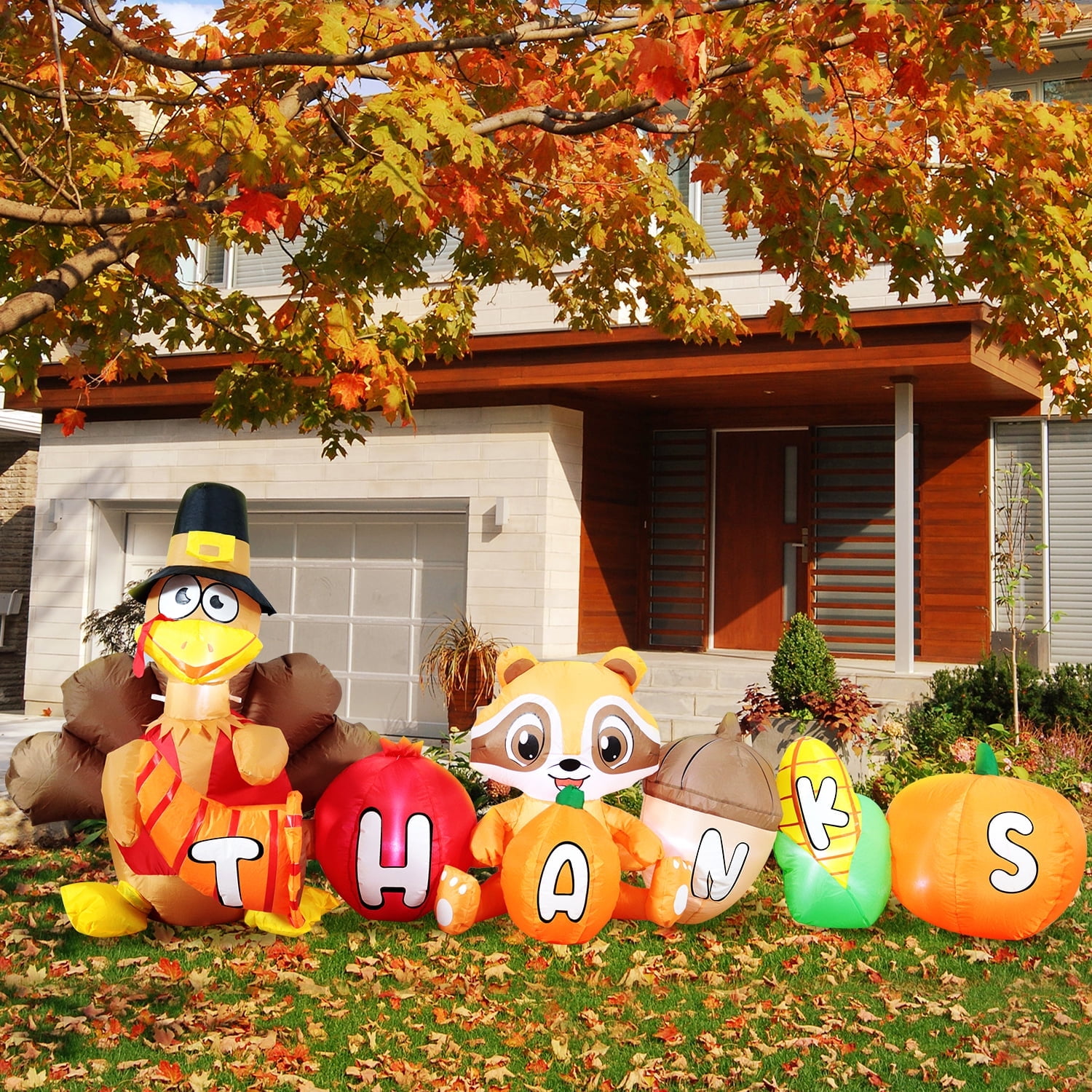 DeeKom 8' Fall Decor, Outdoor Thanksgiving Inflatable with Turkey ...