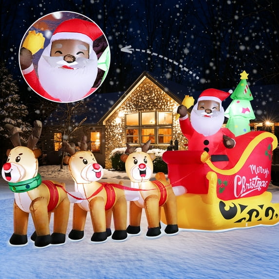 DeeKom 【Black Santa】12' Christmas Inflatable Outdoor Decorations, Xmas Blow Up Santa Claus ...